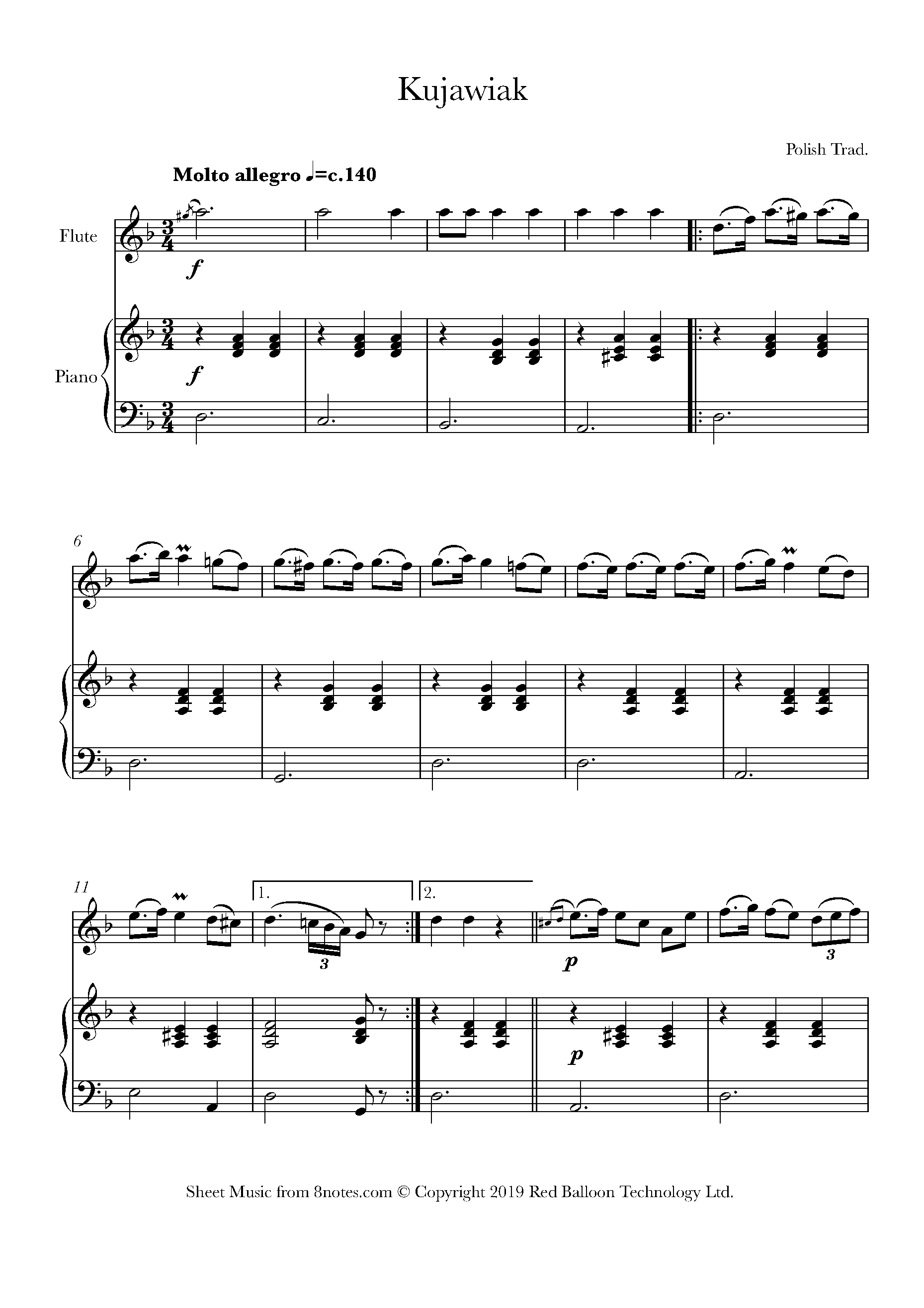 Kujawiak (Polish Folk Song) Sheet music for Flute - 8notes.com