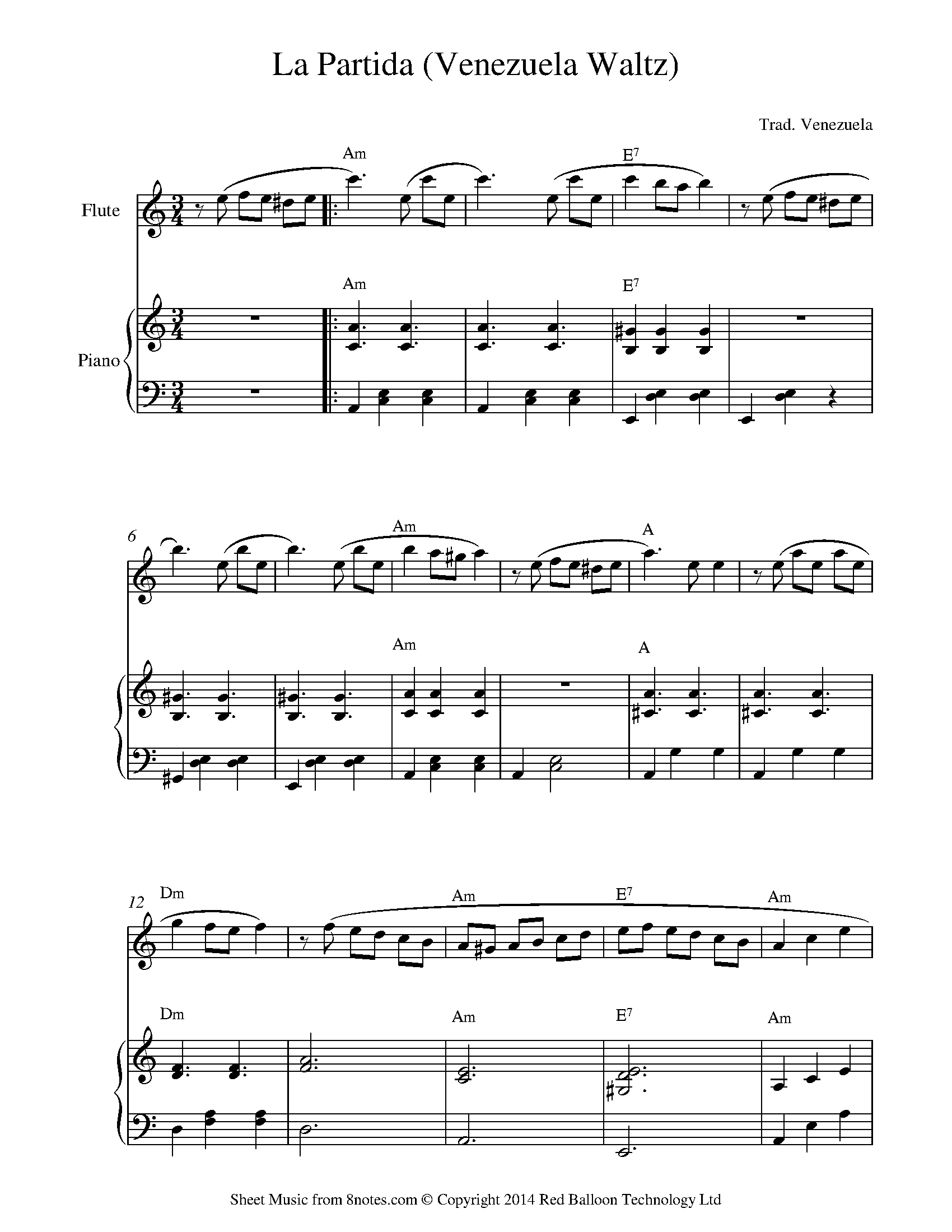 La Partida (Venezuela Waltz) Sheet music for Flute - 8notes.com