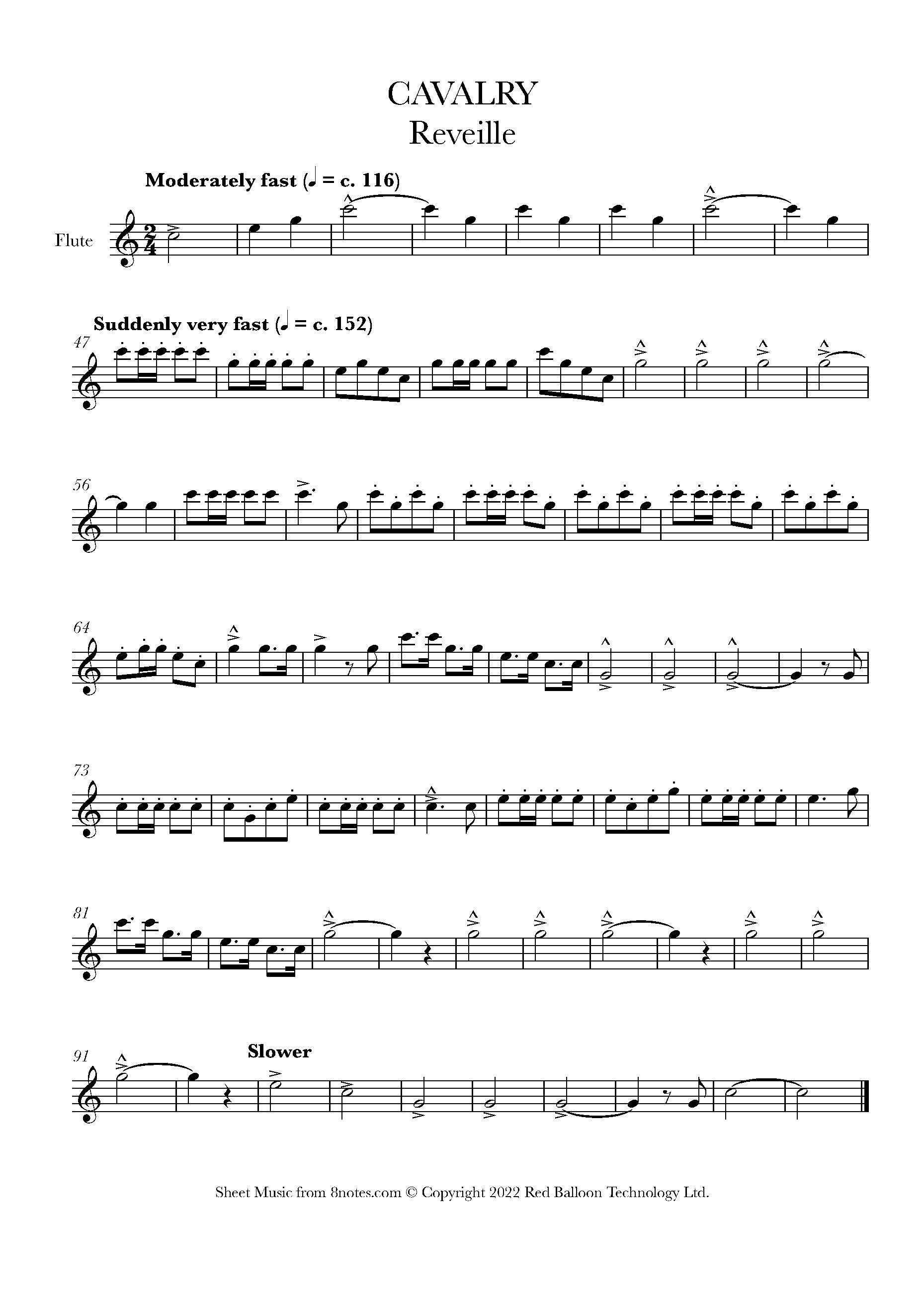 Last Post and Reveille (Cavalry) Sheet music for Flute - 8notes.com