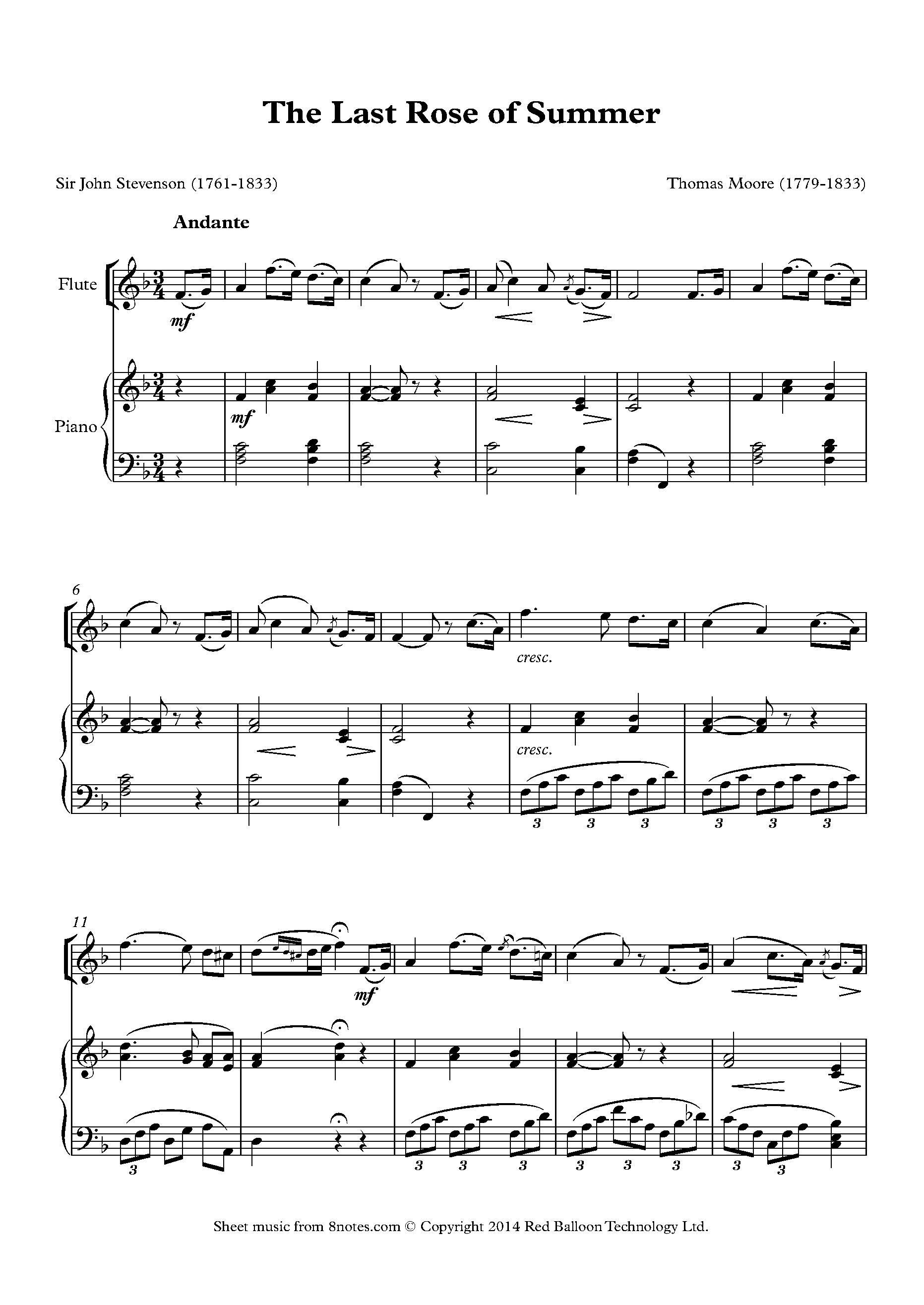 Moore - The Last Rose of Summer Sheet music for Flute - 8notes.com