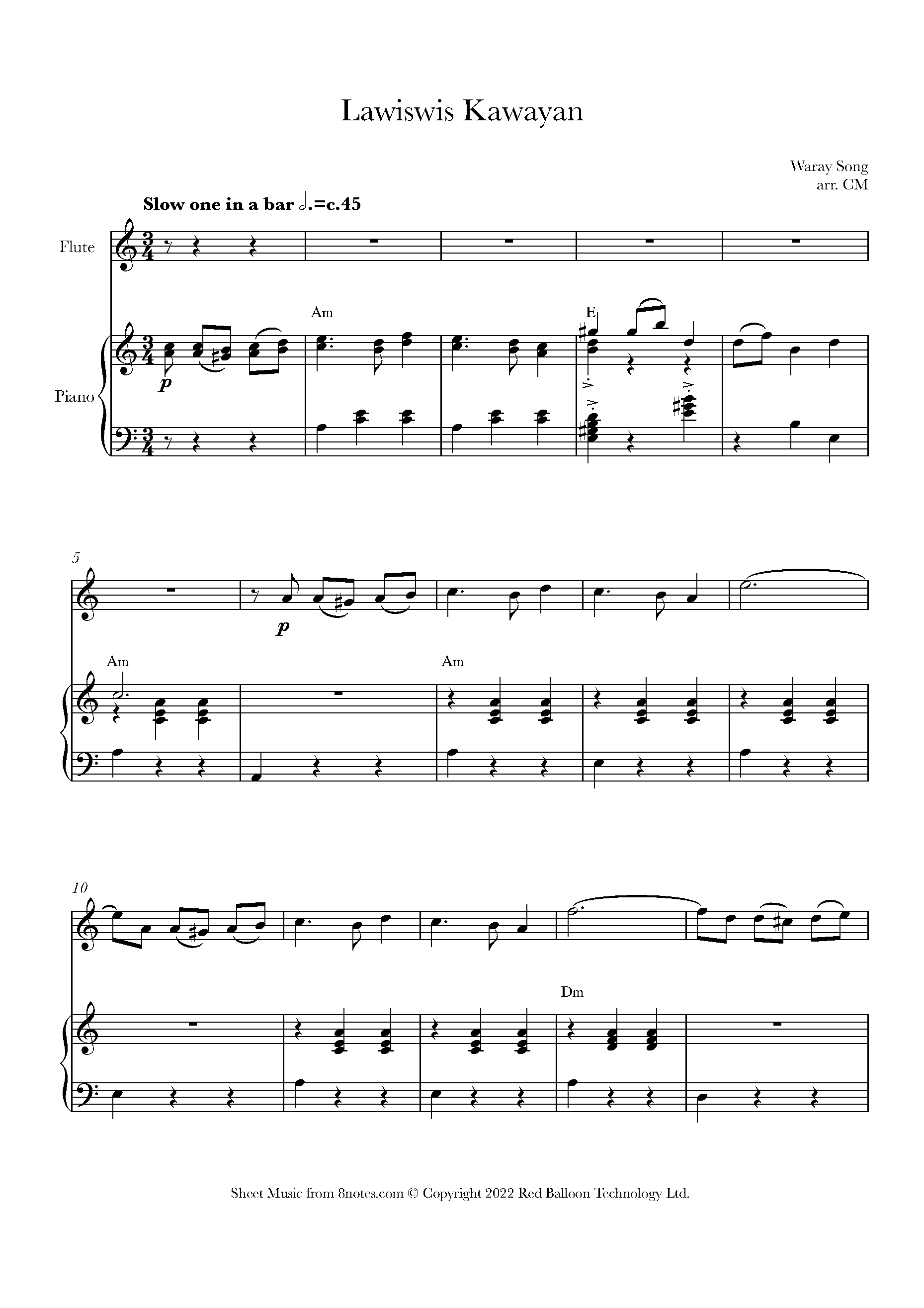 Lawiswis Kawayan (Waray Song, Philippines) Sheet music for Flute ...