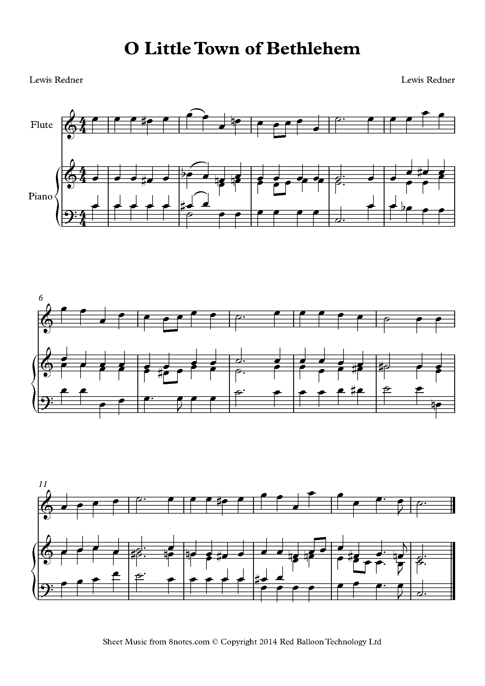 O Little Town of Bethlehem Sheet music for Flute - 8notes.com