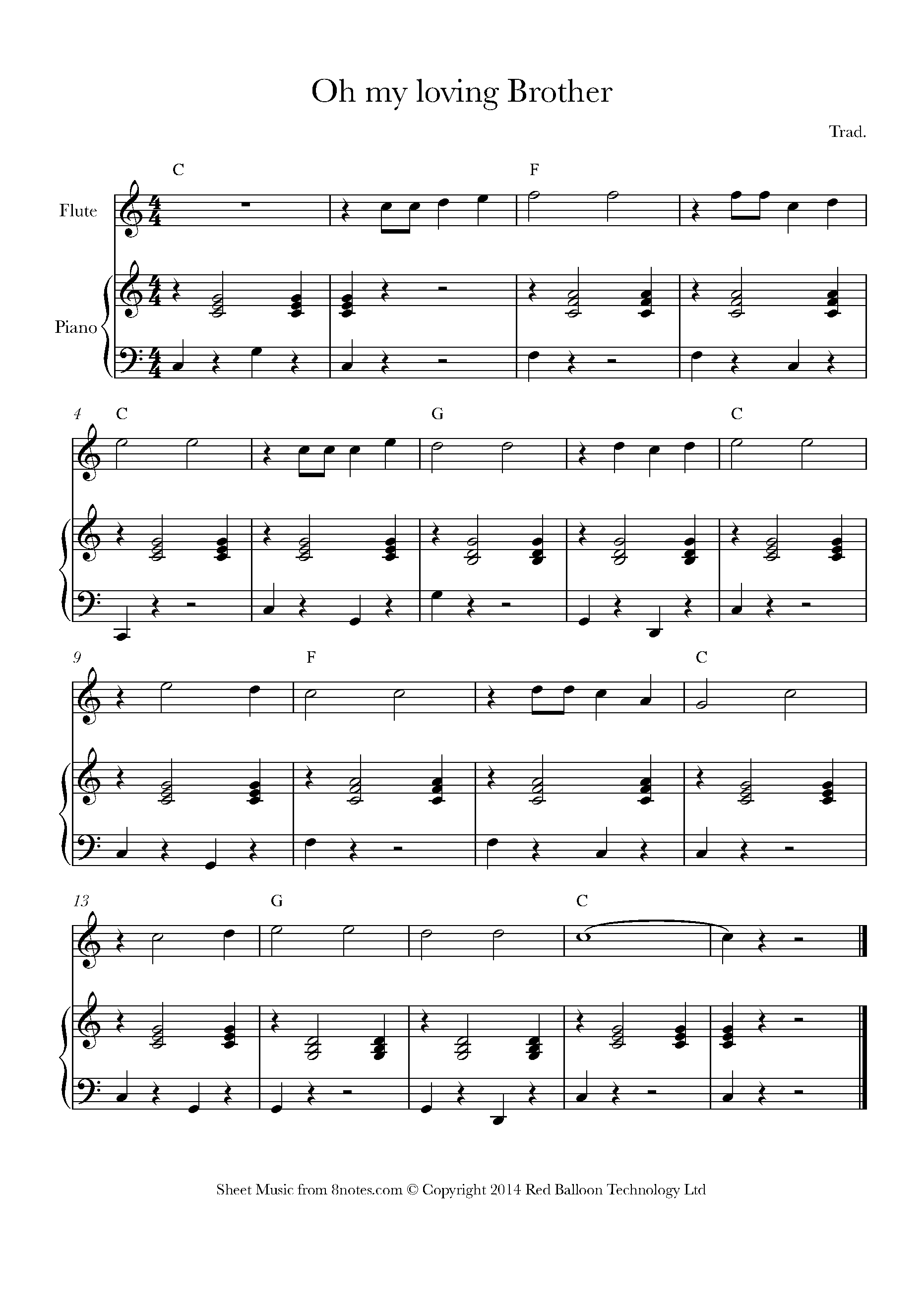 Oh my loving Brother Sheet music for Flute - 8notes.com