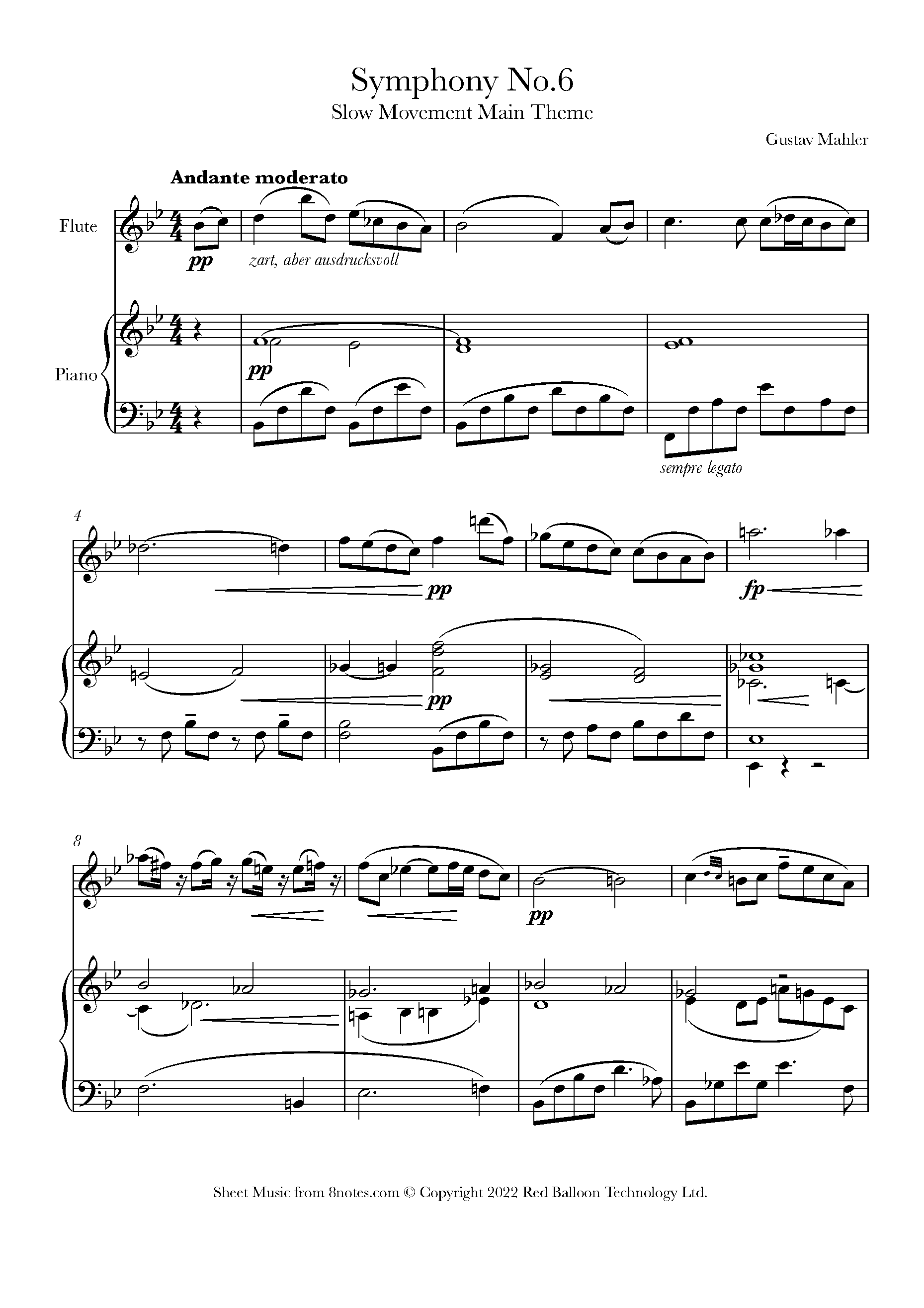 Mahler - Symphony No. 6, Slow Movement Sheet music for Flute - 8notes.com