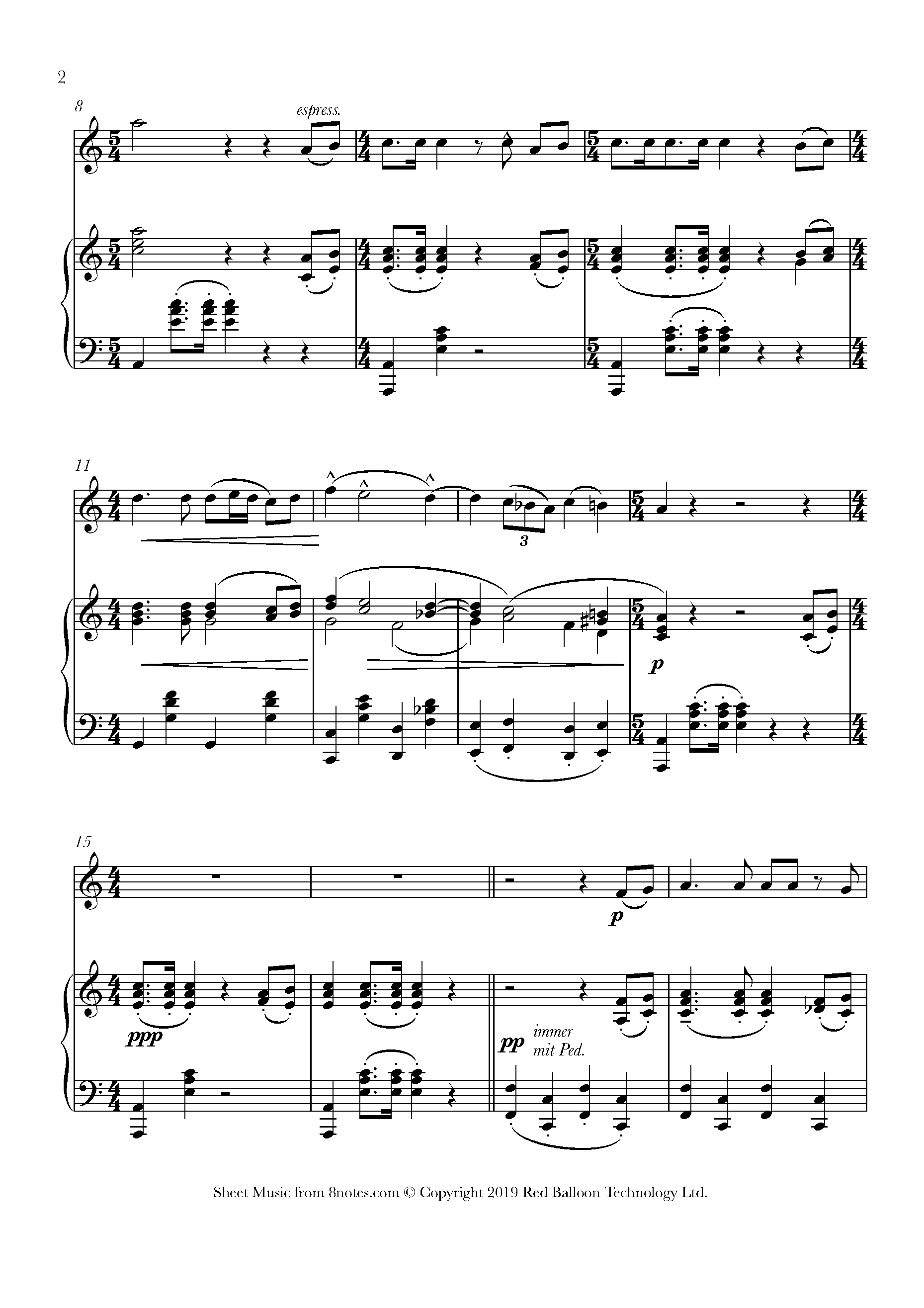 Mahler - Die zwei blauen Augen, No. 4 from Lieder eines fahrenden Gesellen Sheet music for Flute ...