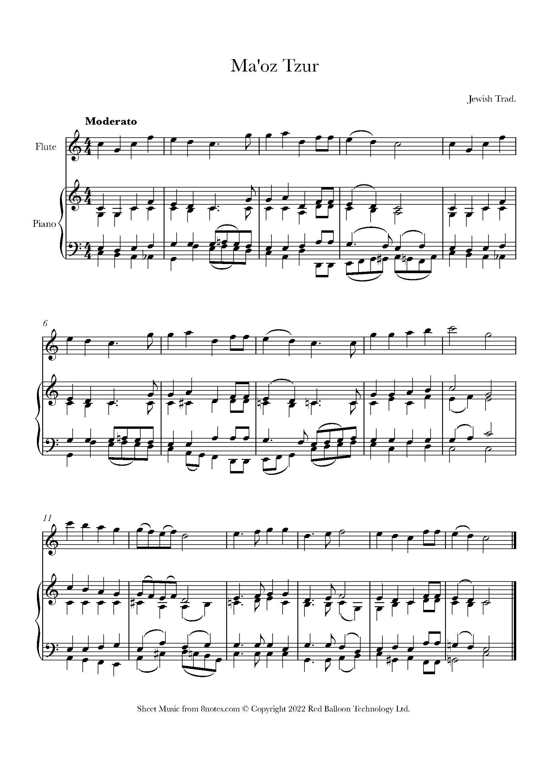 Ma'oz Tzur (Jewish Trad.) Sheet music for Flute - 8notes.com