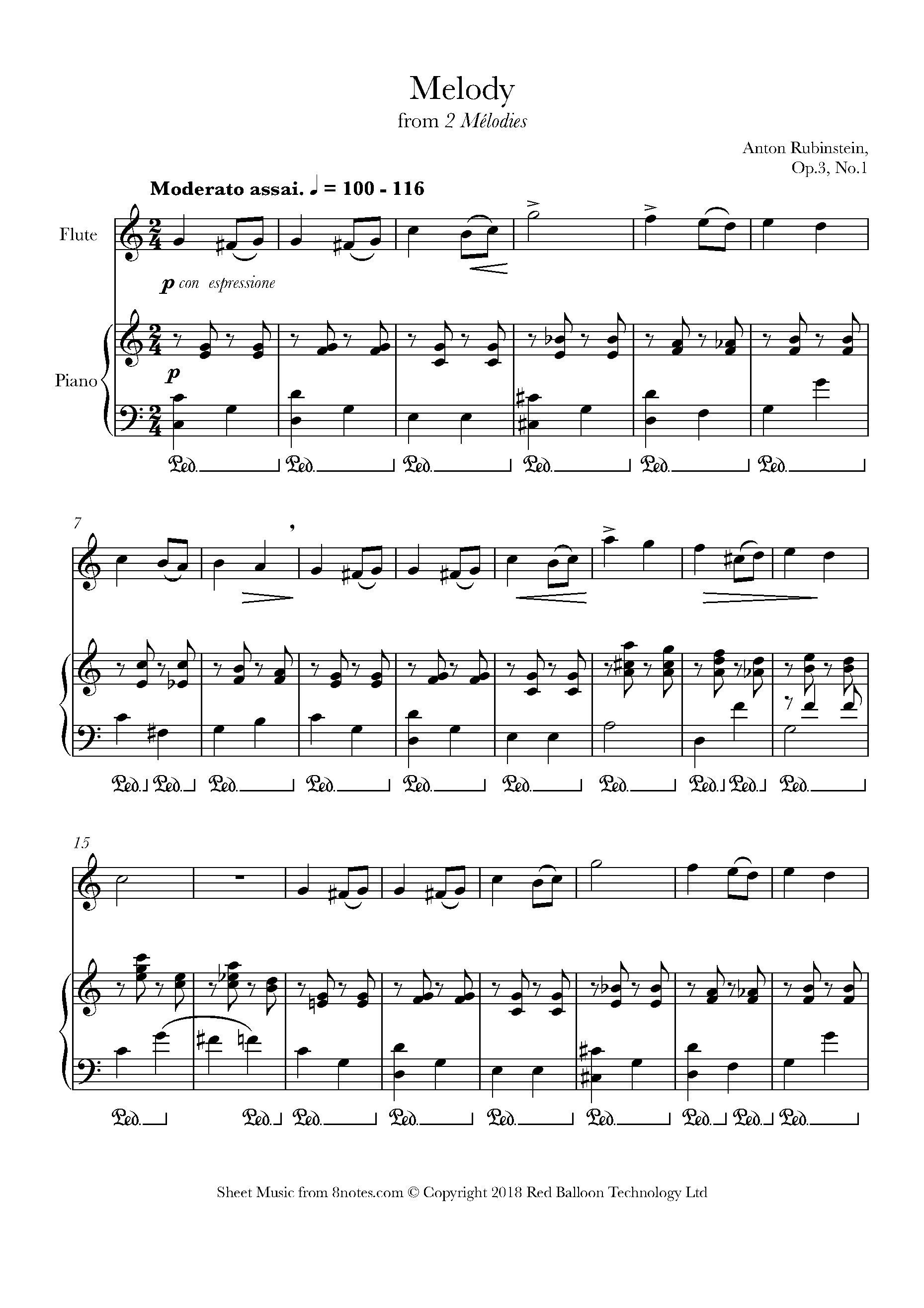 Rubinstein - Melody in F, from 2 Melodies, Op.3, No.1 Sheet music for ...