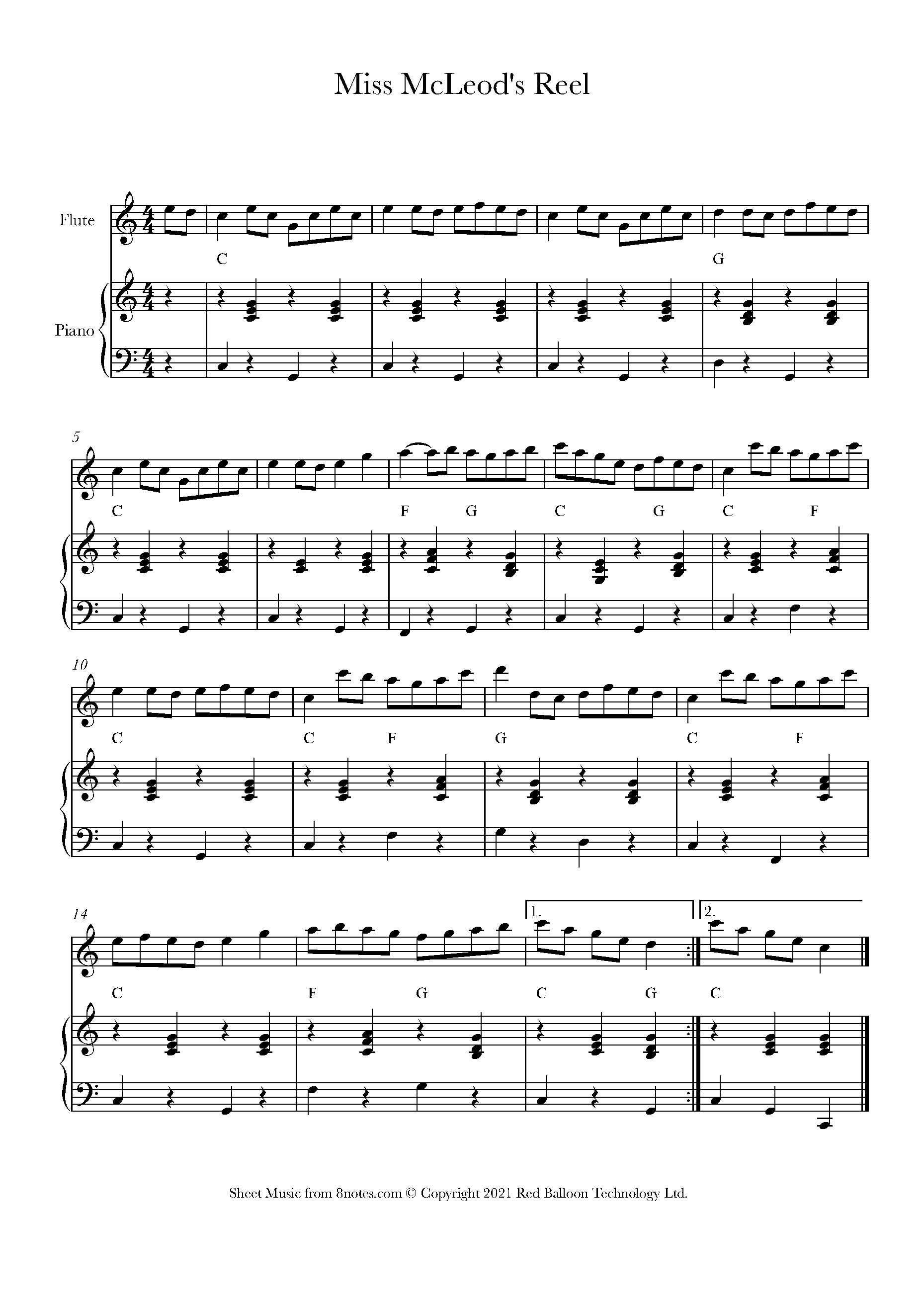Miss McLeod's Reel Sheet music for Flute - 8notes.com