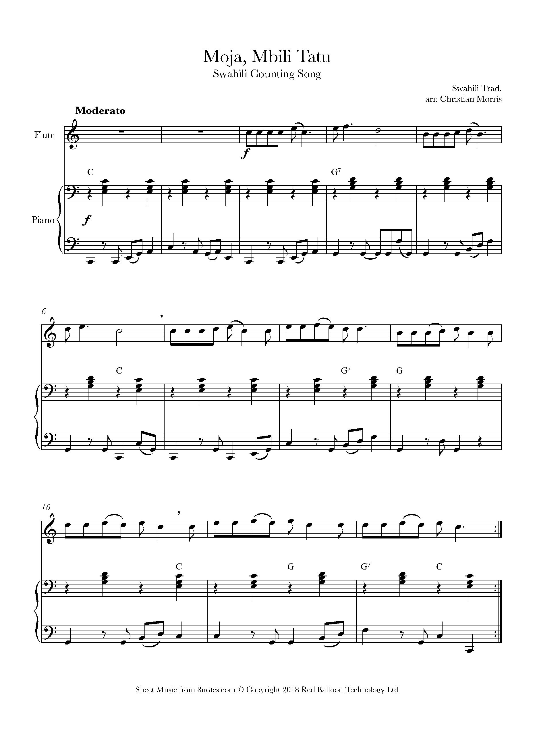 Moja Mbili Tatu Sheet music for Flute - 8notes.com