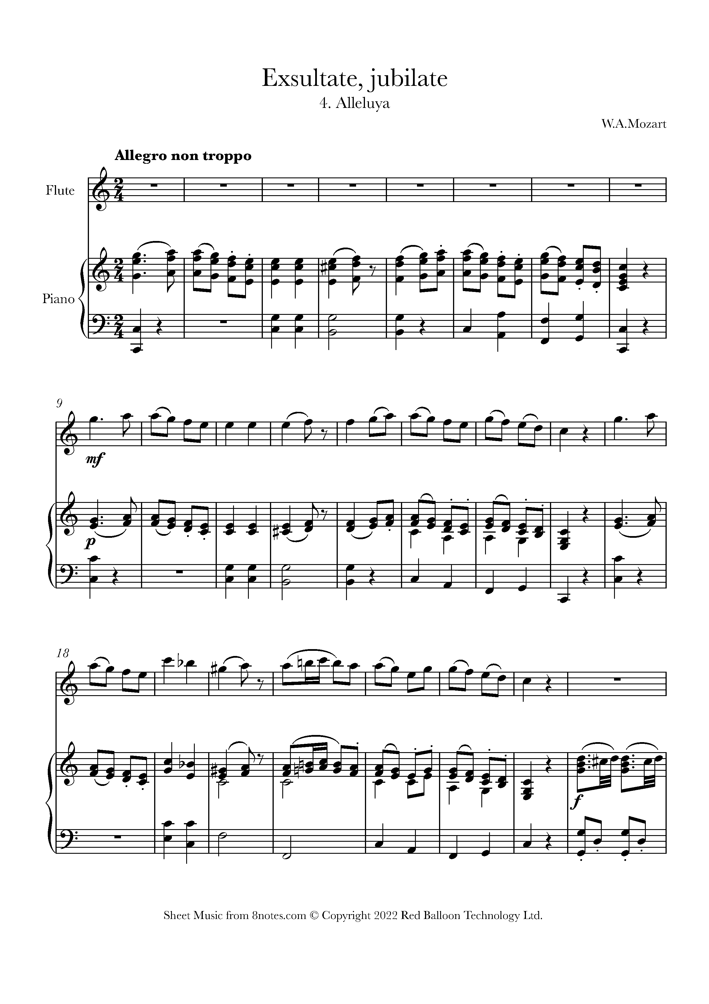 Mozart - Exsultate, jubilate 4. Alleluya Sheet music for Flute - 8notes.com