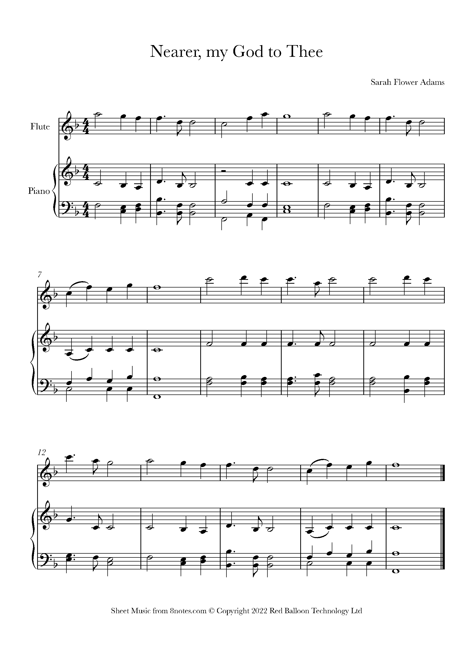 Adams - Nearer my God to Thee Sheet music for Flute - 8notes.com