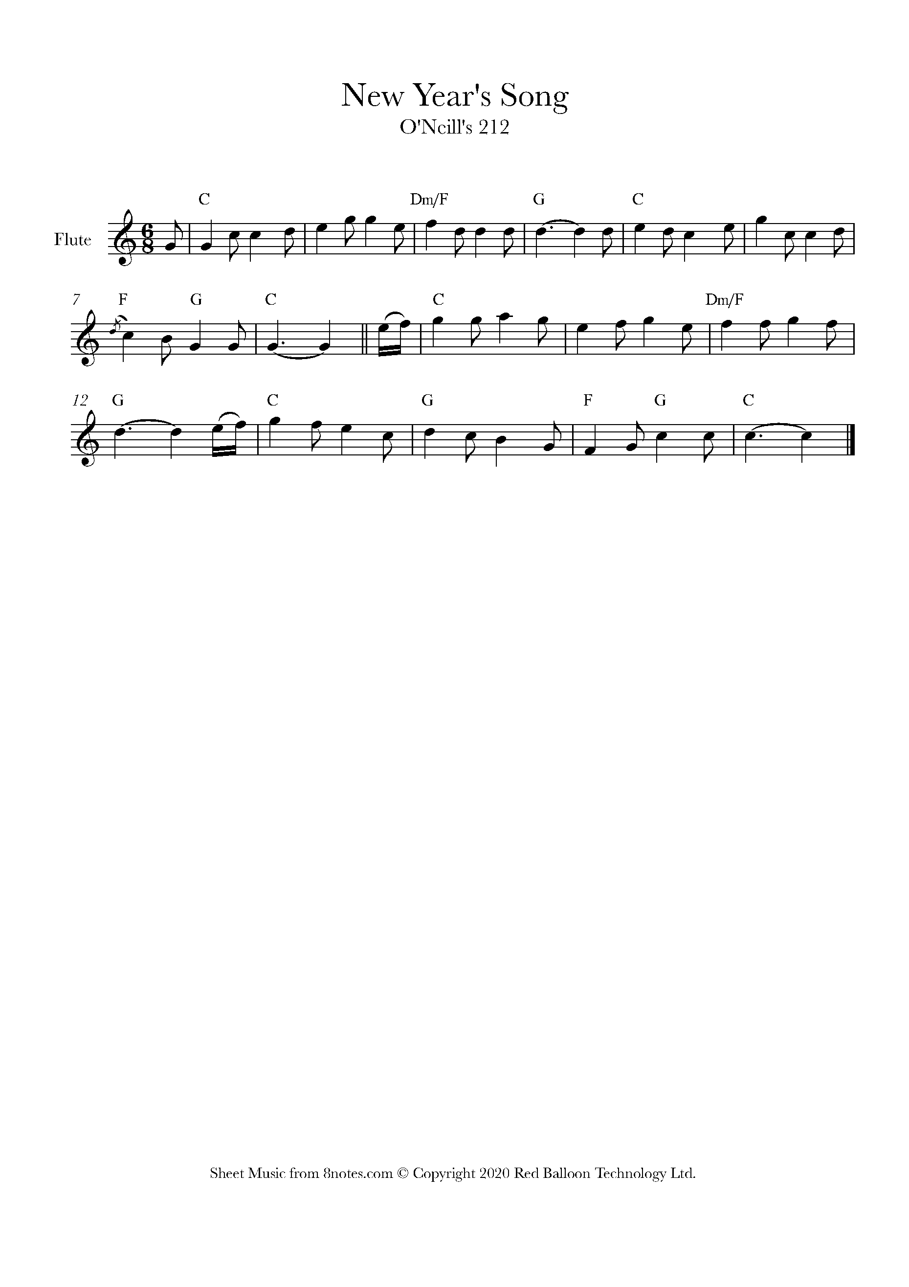 New Year's Song (Irish Folk Song) Sheet music for Flute - 8notes.com