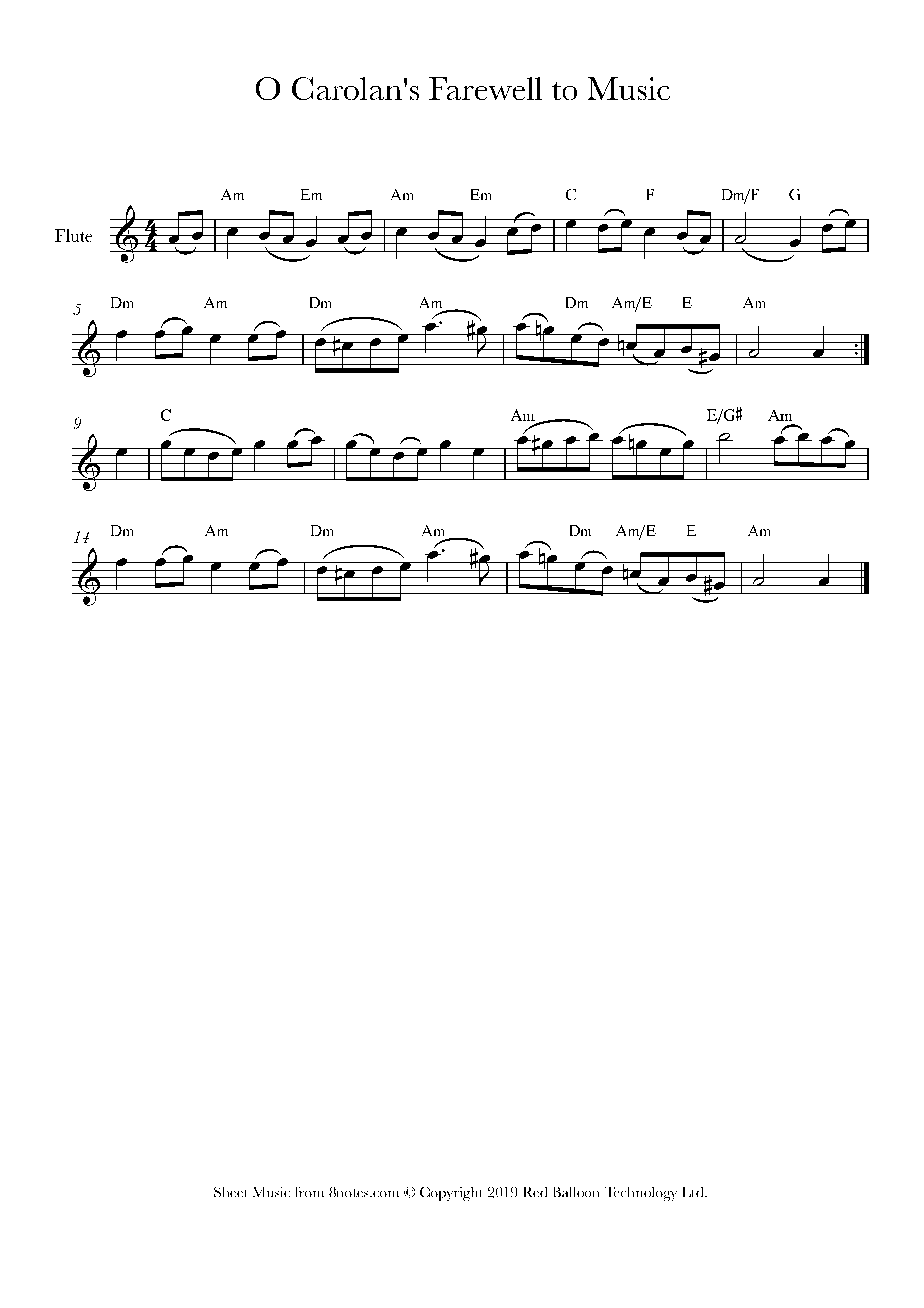 O'Carolan's Farewell to Music (Irish Folk Song) Sheet music for Flute ...