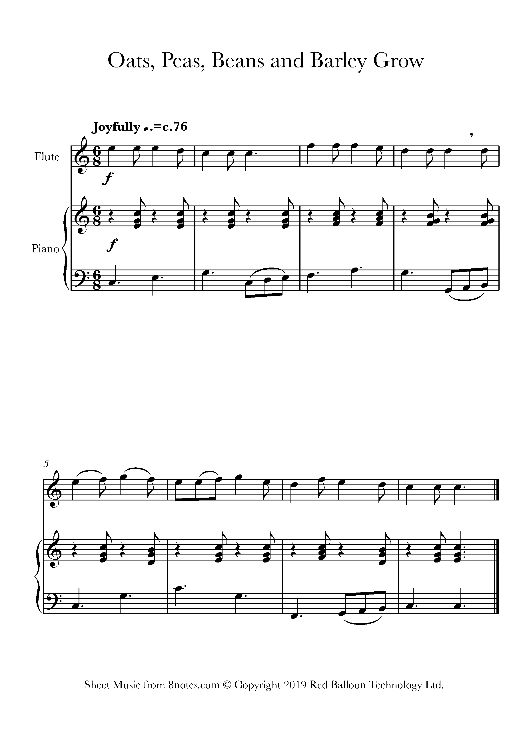 Oats, Peas, Beans and Barley Grow Sheet music for Flute - 8notes.com