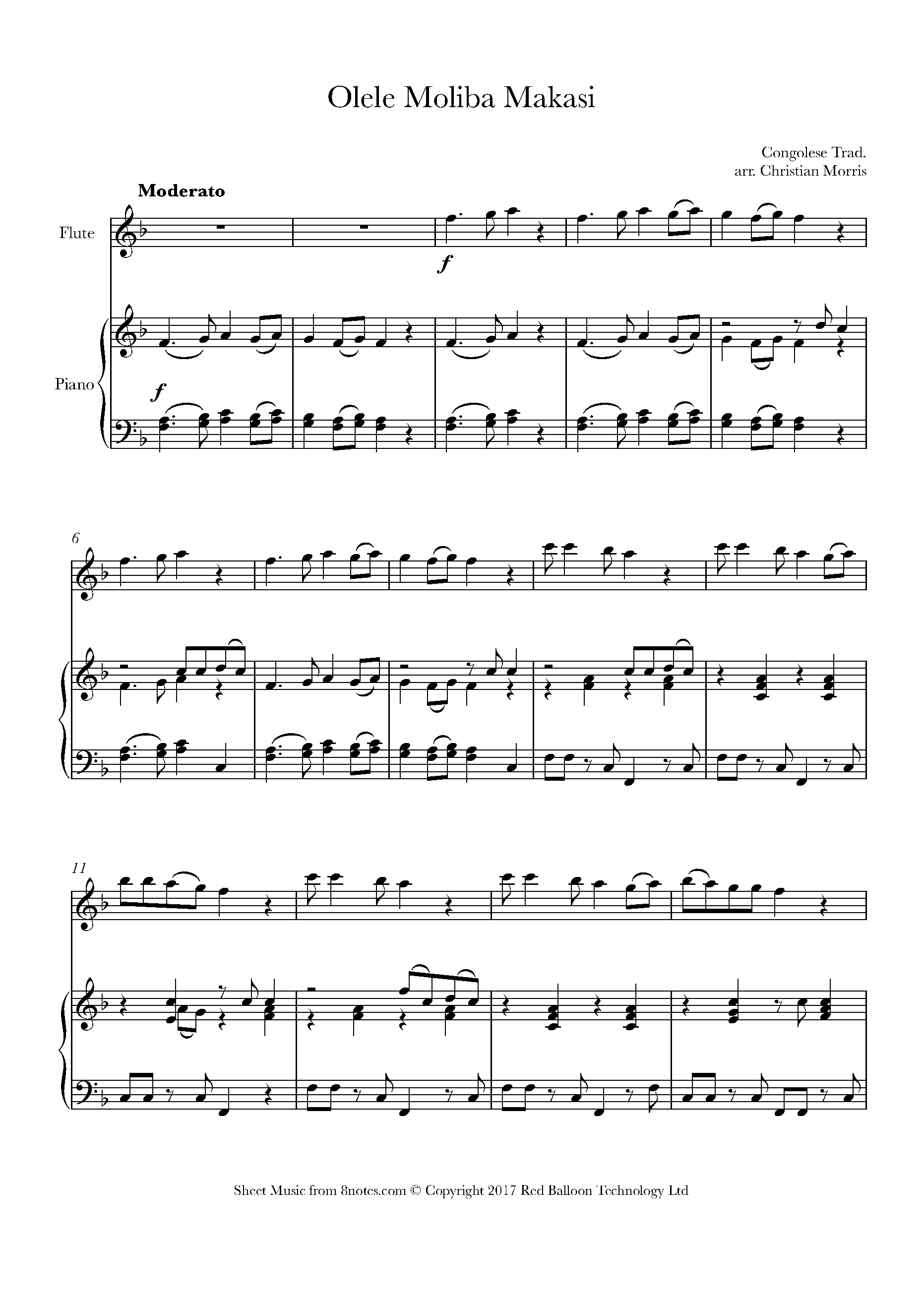 Olele Moliba Makasi (Congo traditional) Sheet music for Flute - 8notes.com