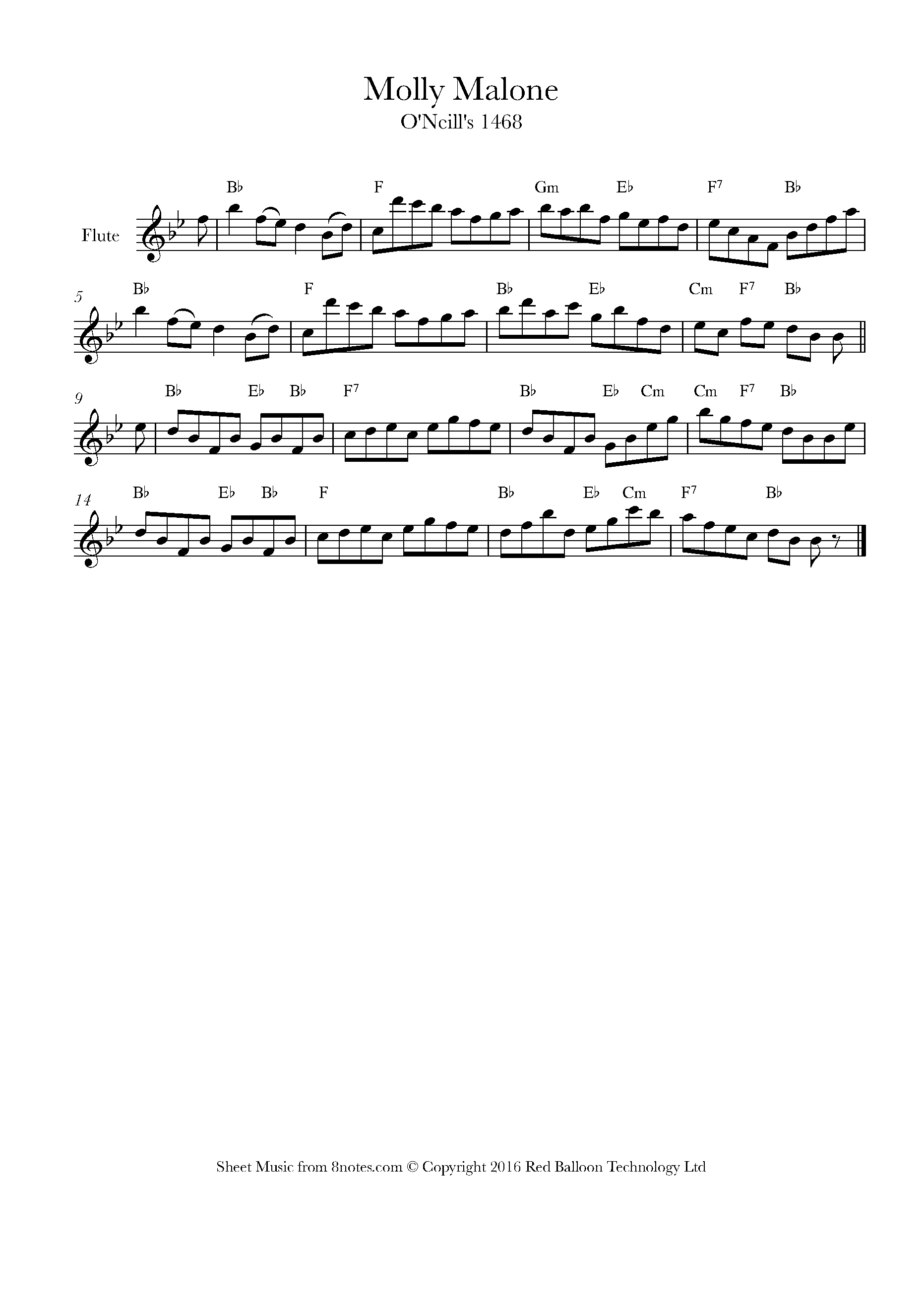 Molly Malone (Irish Folk Song) (Ireland) Sheet music for Flute - 8notes.com