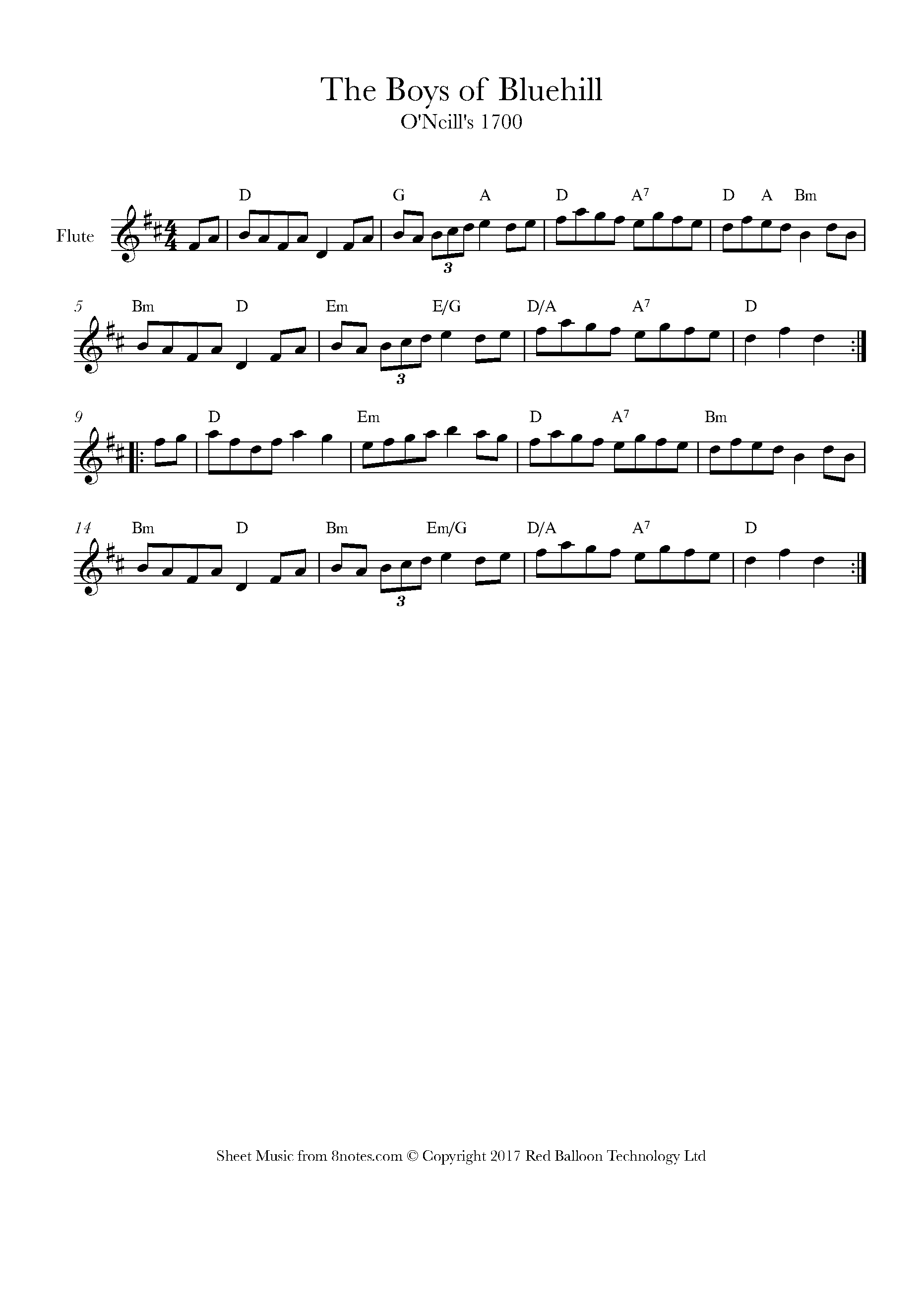 The Boys of Bluehill (Irish Trad.) Sheet music for Flute - 8notes.com