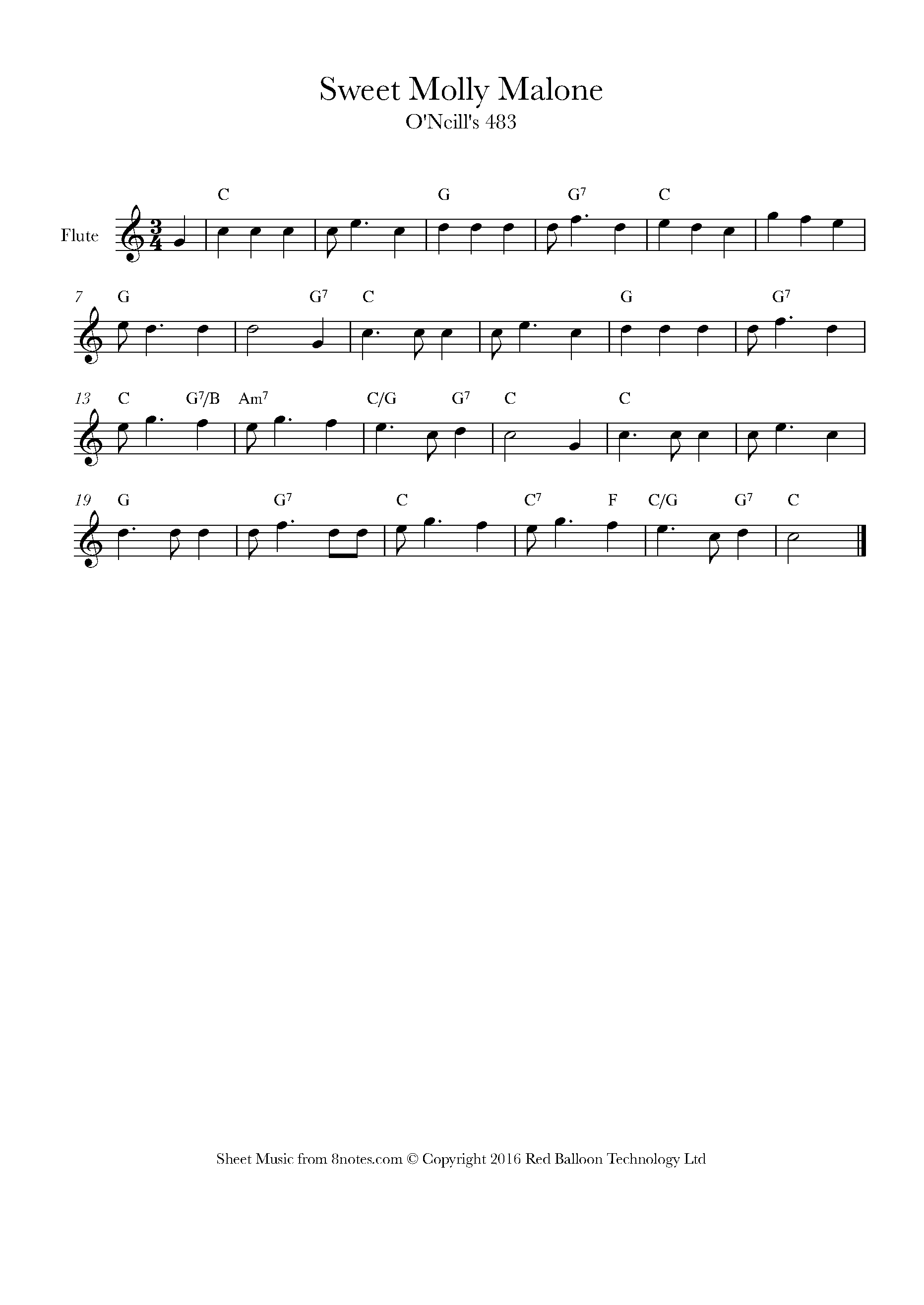 Sweet Molly Malone (Irish Trad.) Sheet music for Flute - 8notes.com