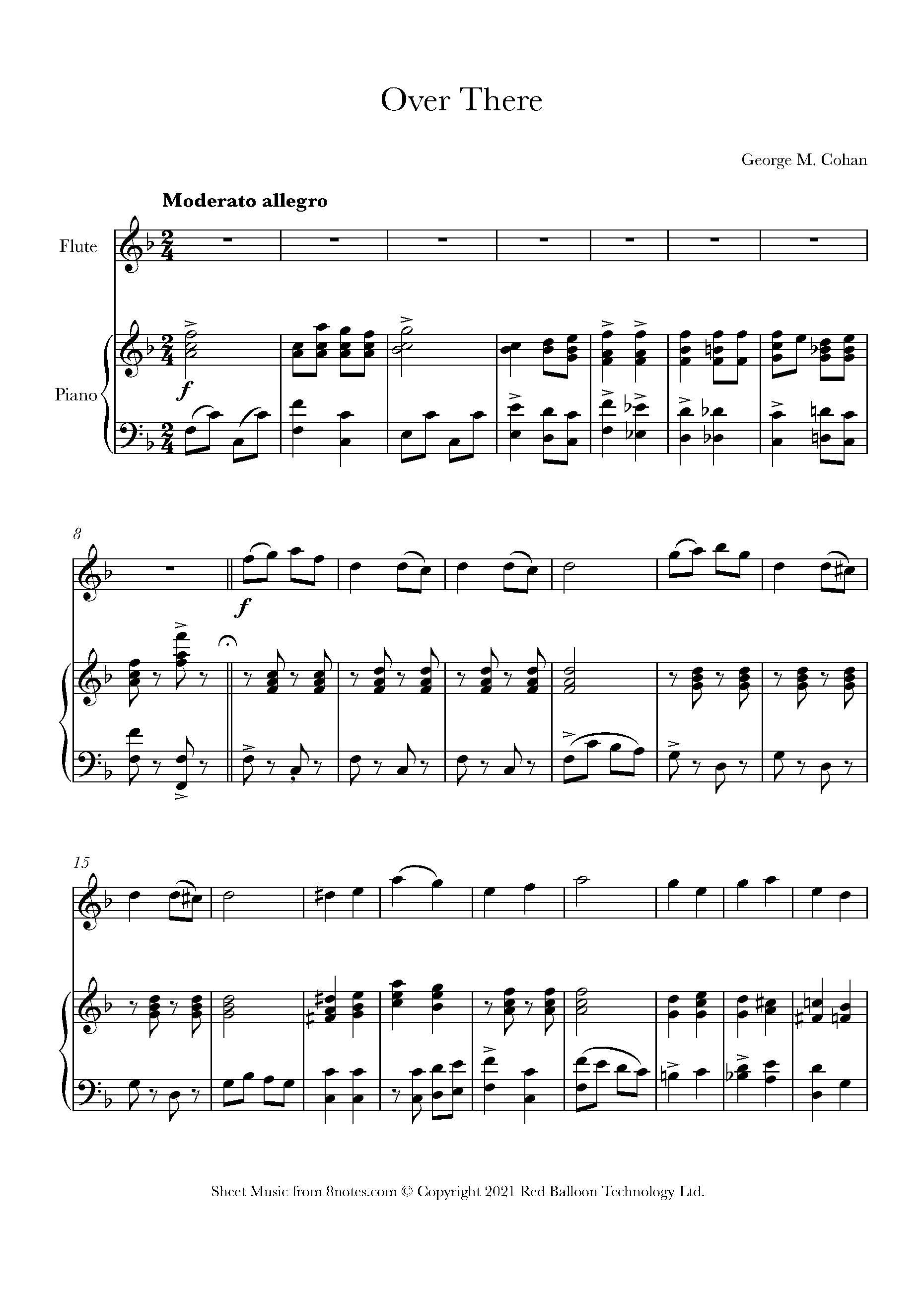 Cohan - Over There Sheet music for Flute - 8notes.com