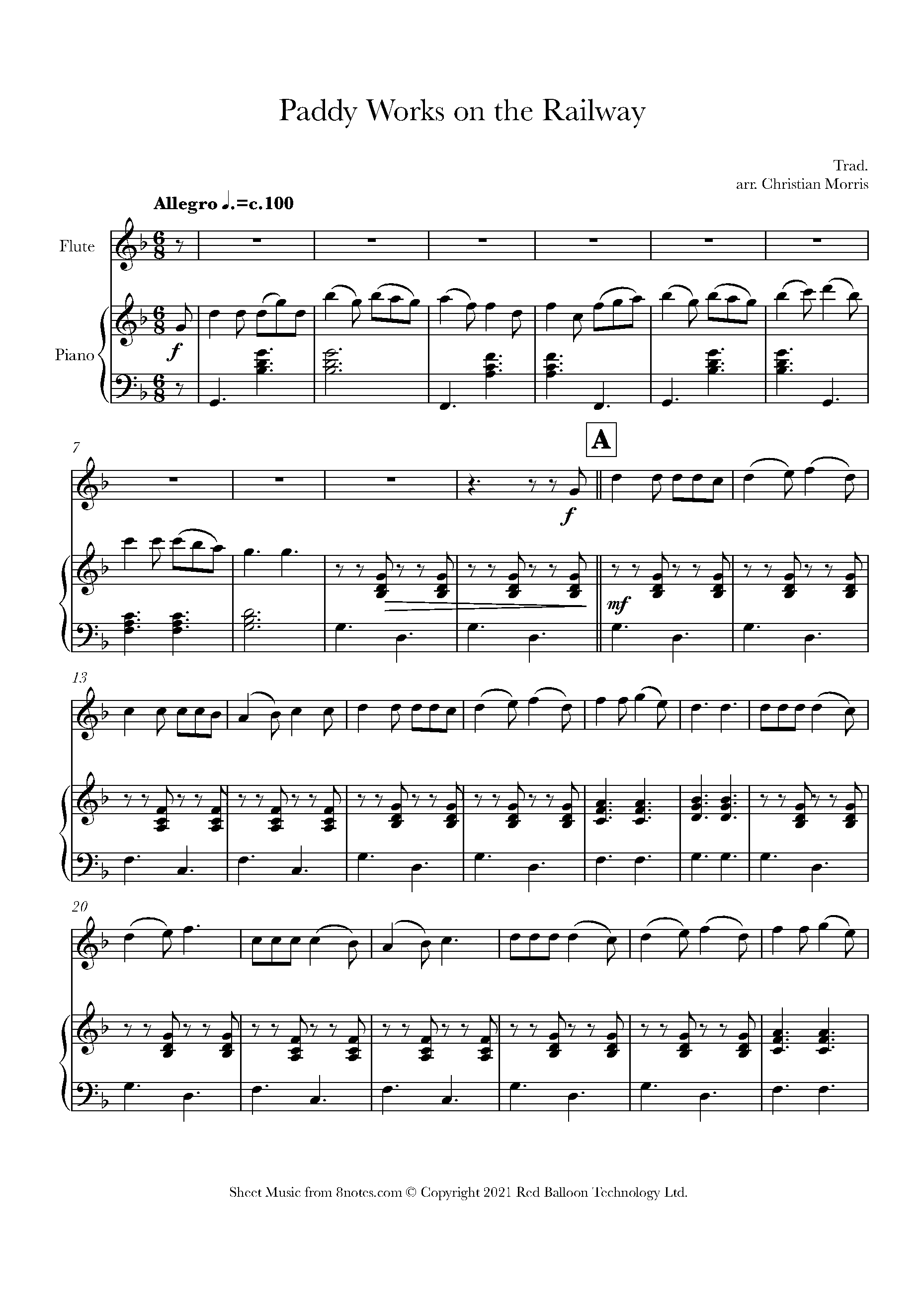 Paddy Works on the Railway Sheet music for Flute - 8notes.com