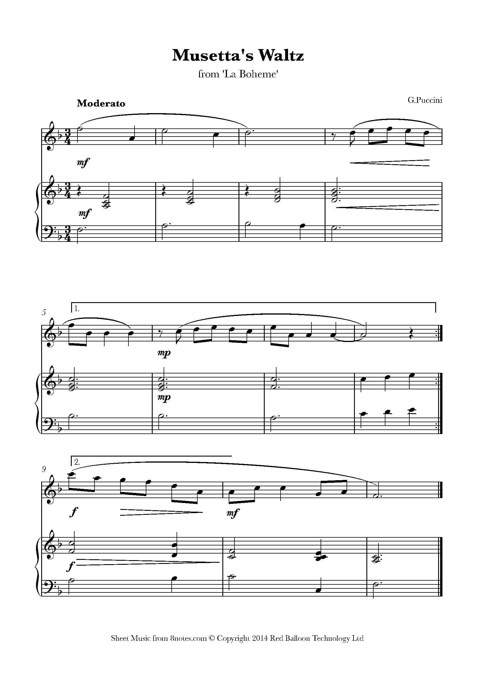 Puccini - Musetta's Waltz from 'La Boheme' Sheet music for Flute ...