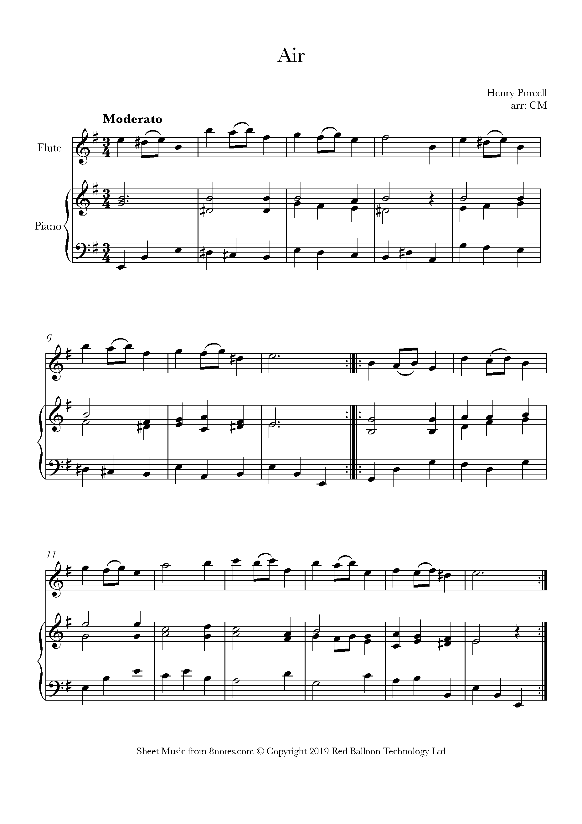 Purcell - Air Sheet music for Flute - 8notes.com
