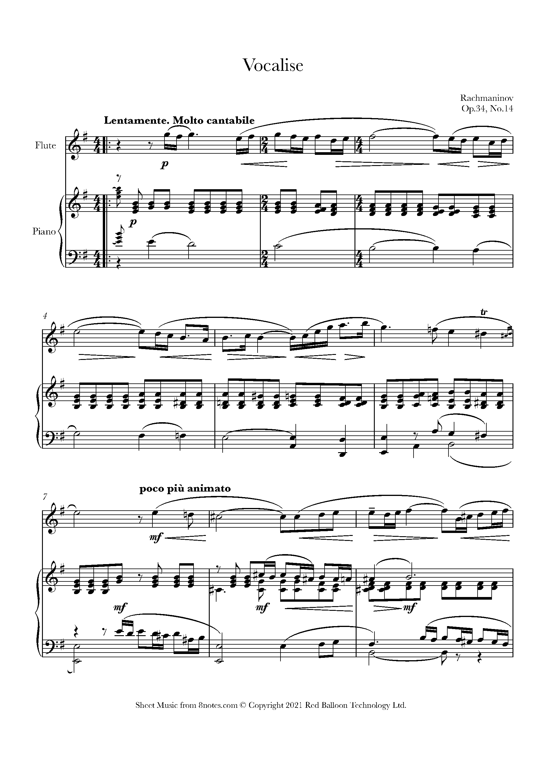 Rachmaninoff - Vocalise, Op.34, No.14 Sheet music for Flute - 8notes.com