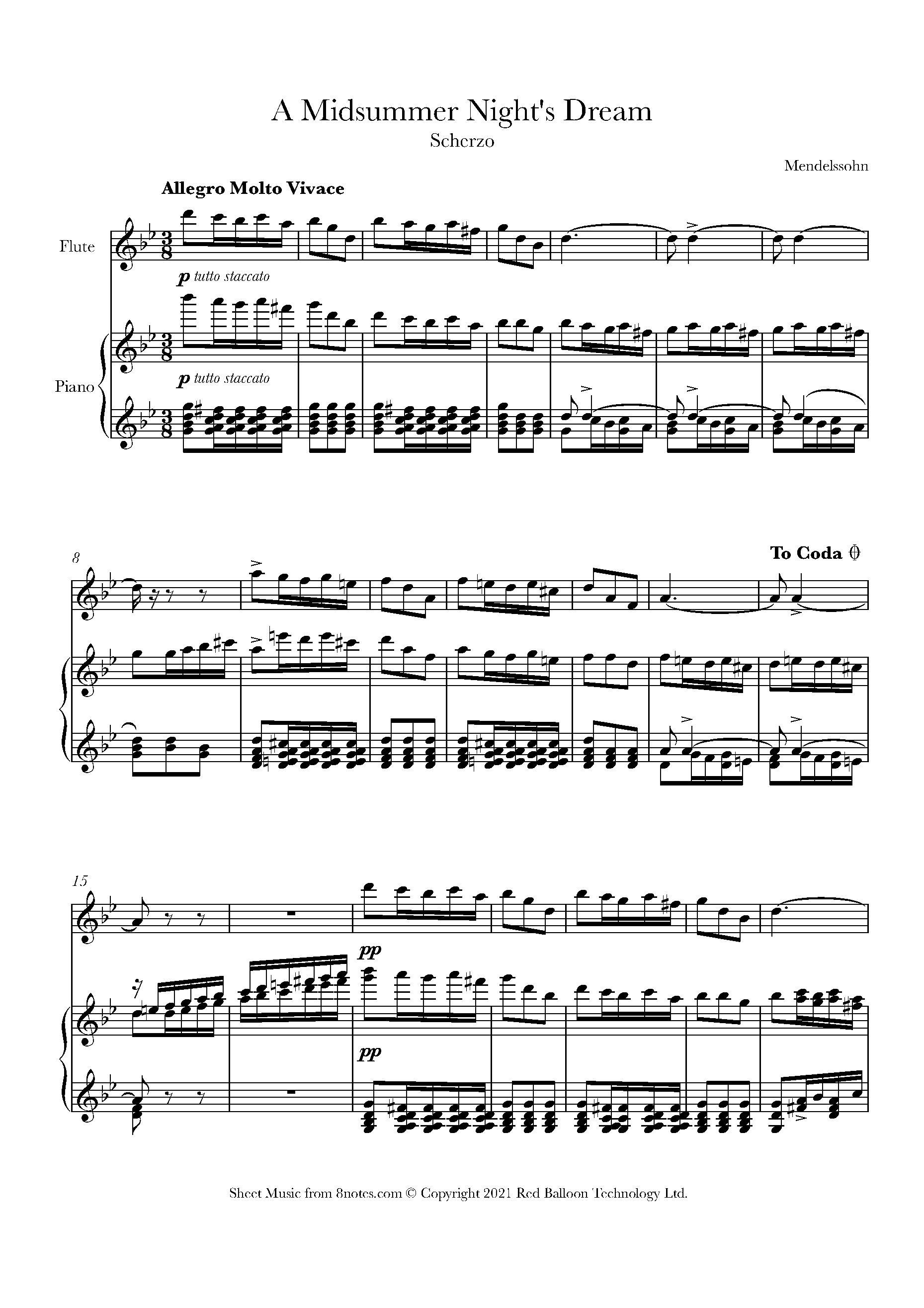 Mendelssohn - Scherzo from A Midsummer Night's Dream Sheet music for ...