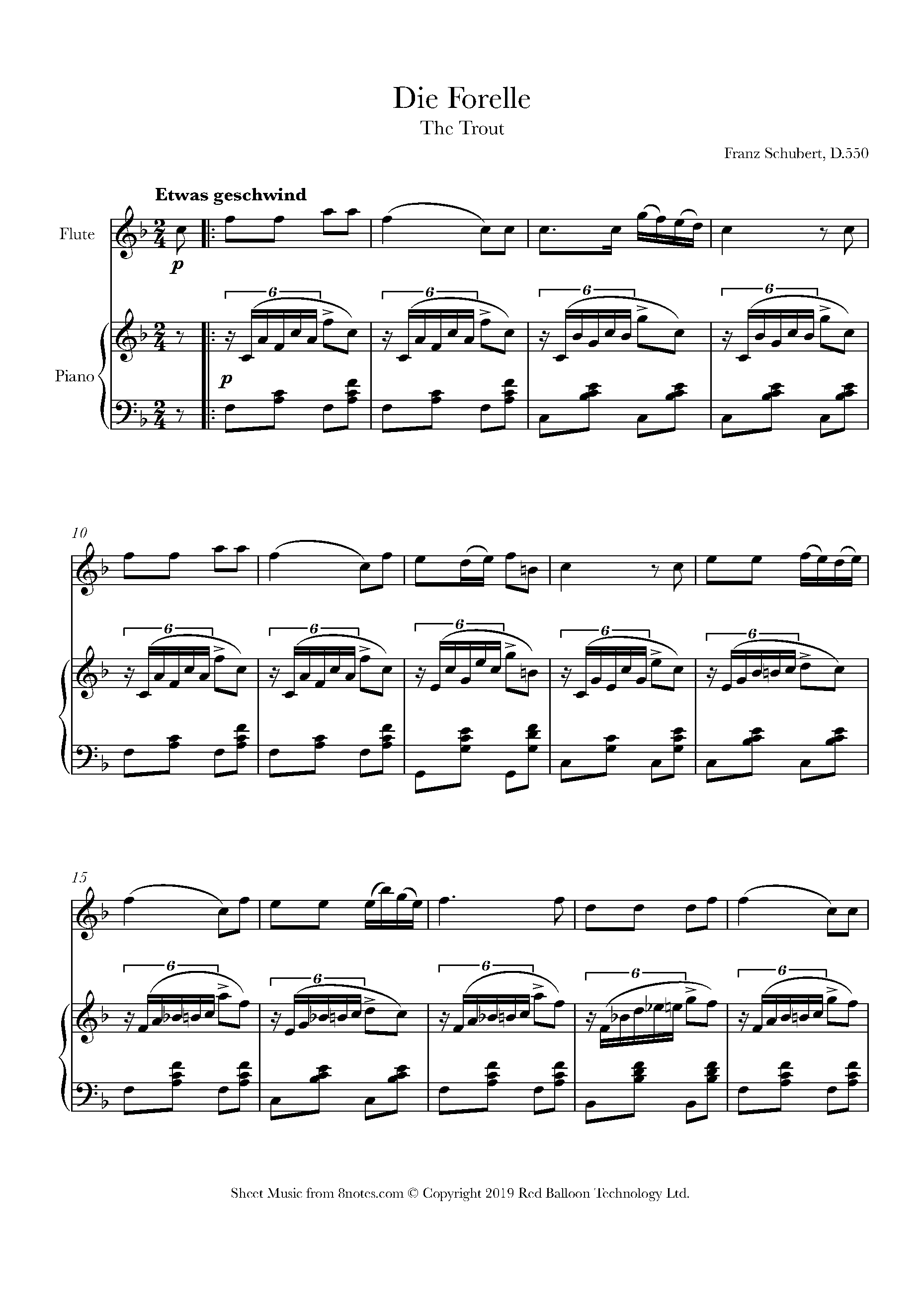 Schubert - Die Forelle (The Trout), D.550 Sheet music for Flute ...