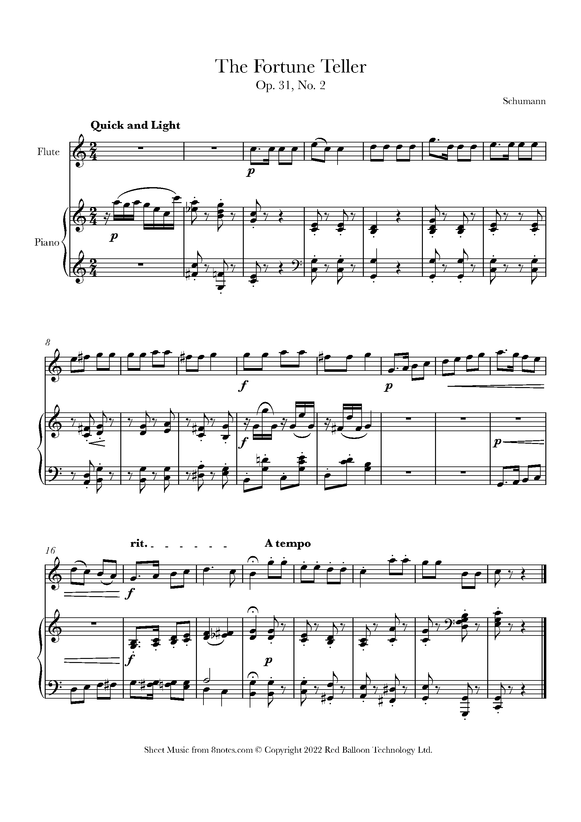 Schumann - The Fortune Teller Op. 31, No. 2 Sheet music for Flute ...