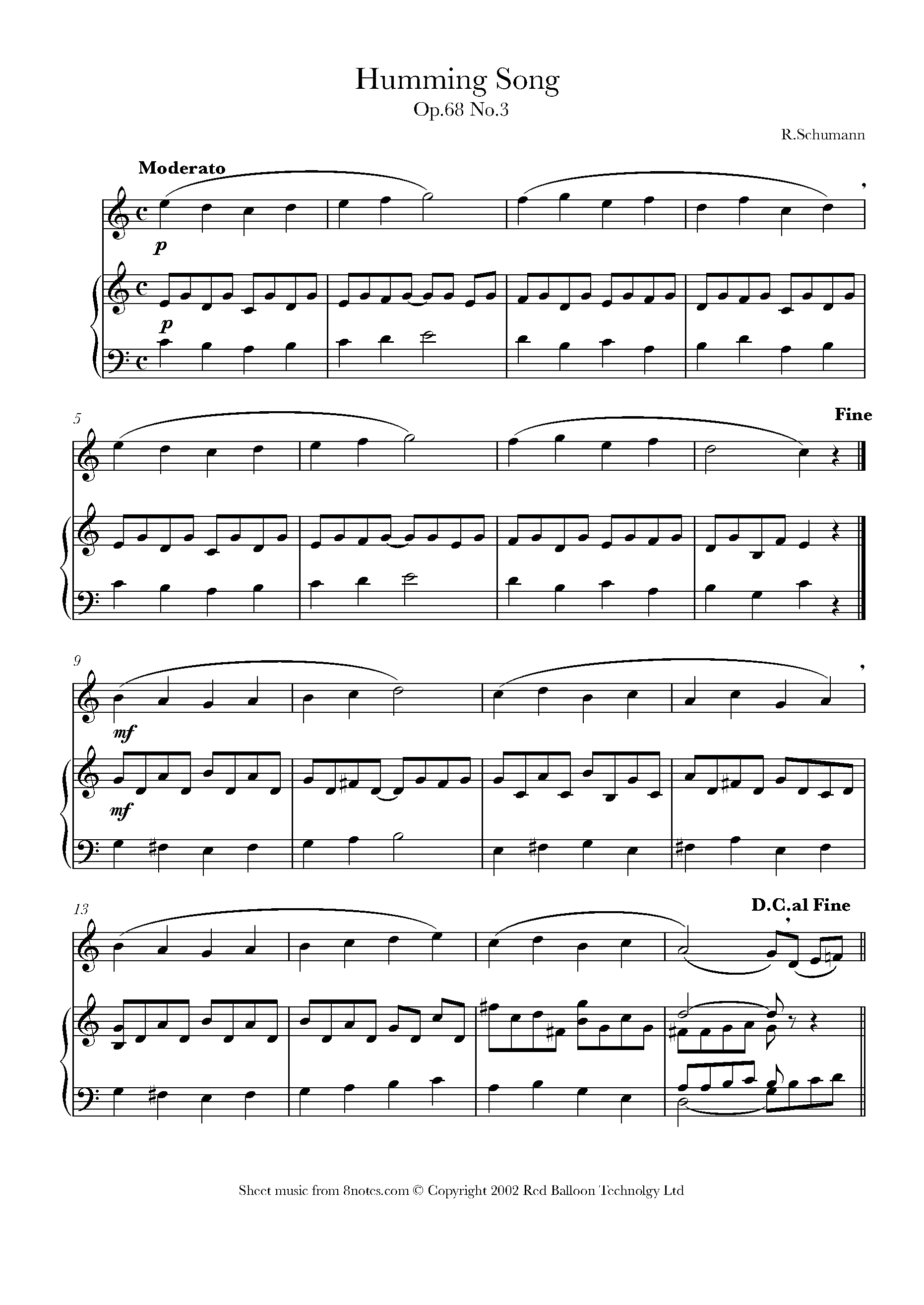 Schumann - Humming Song Op 68 No 3 (from Album for the Young) Sheet ...