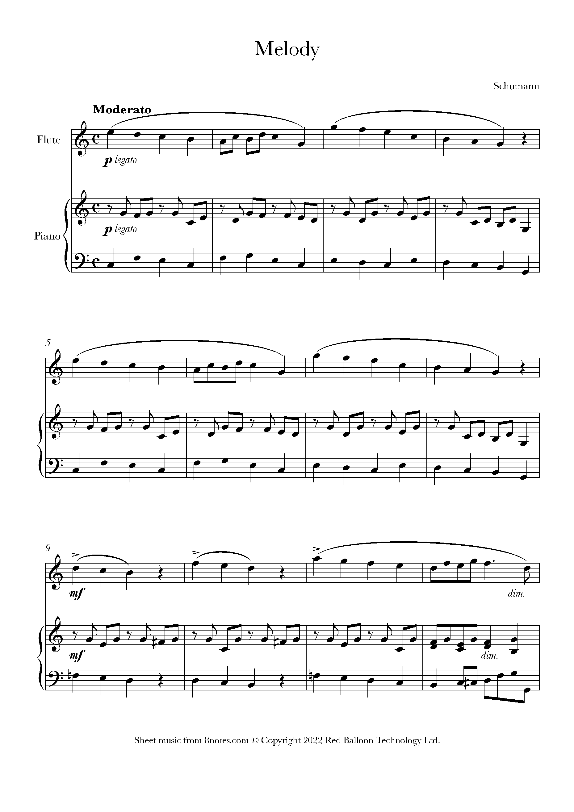 Schumann - Melody Sheet music for Flute - 8notes.com