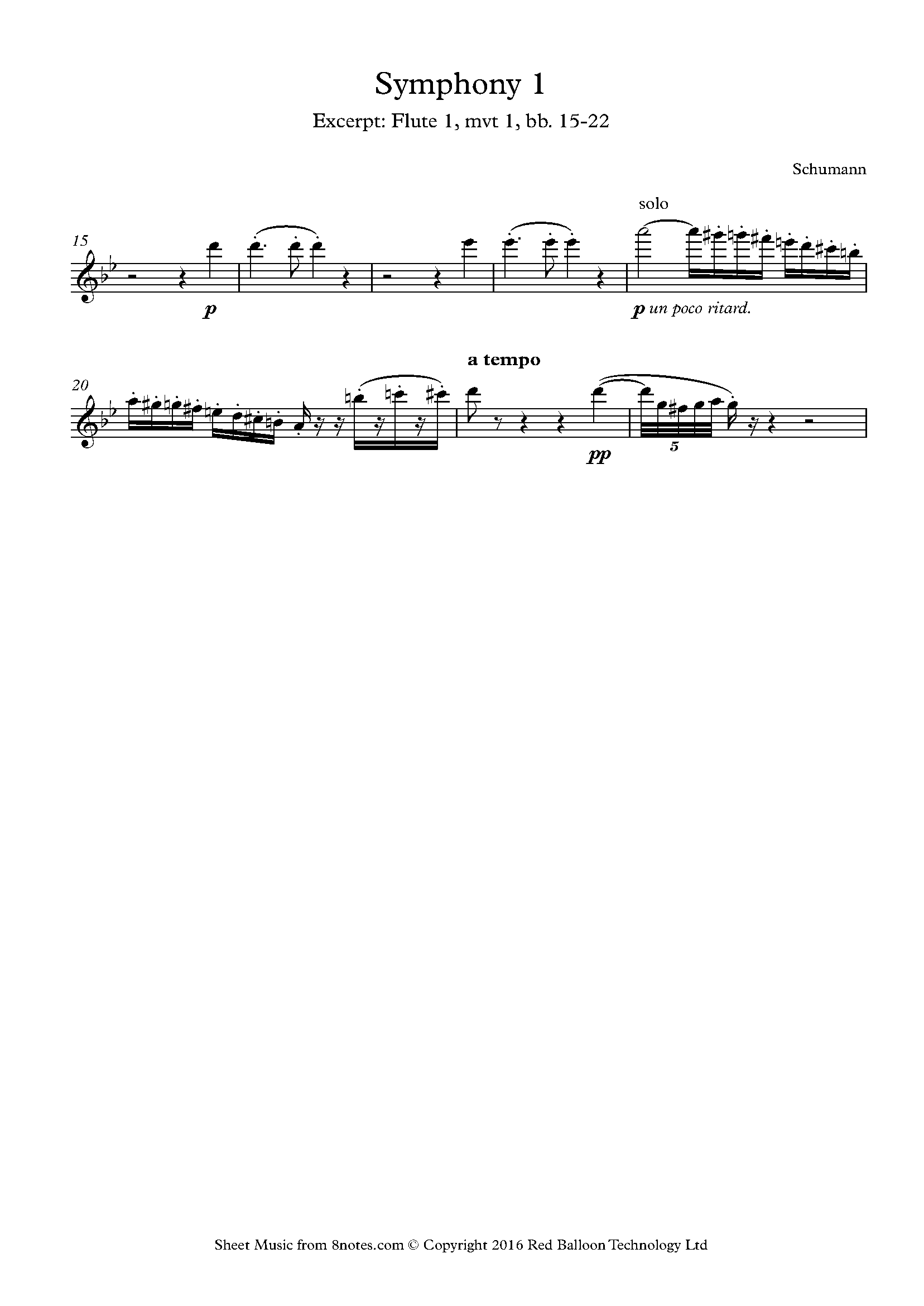 Schumann - Symphony No.1 Excerpt: Flute 1, mvt 1, bb. 15-22 Sheet music ...