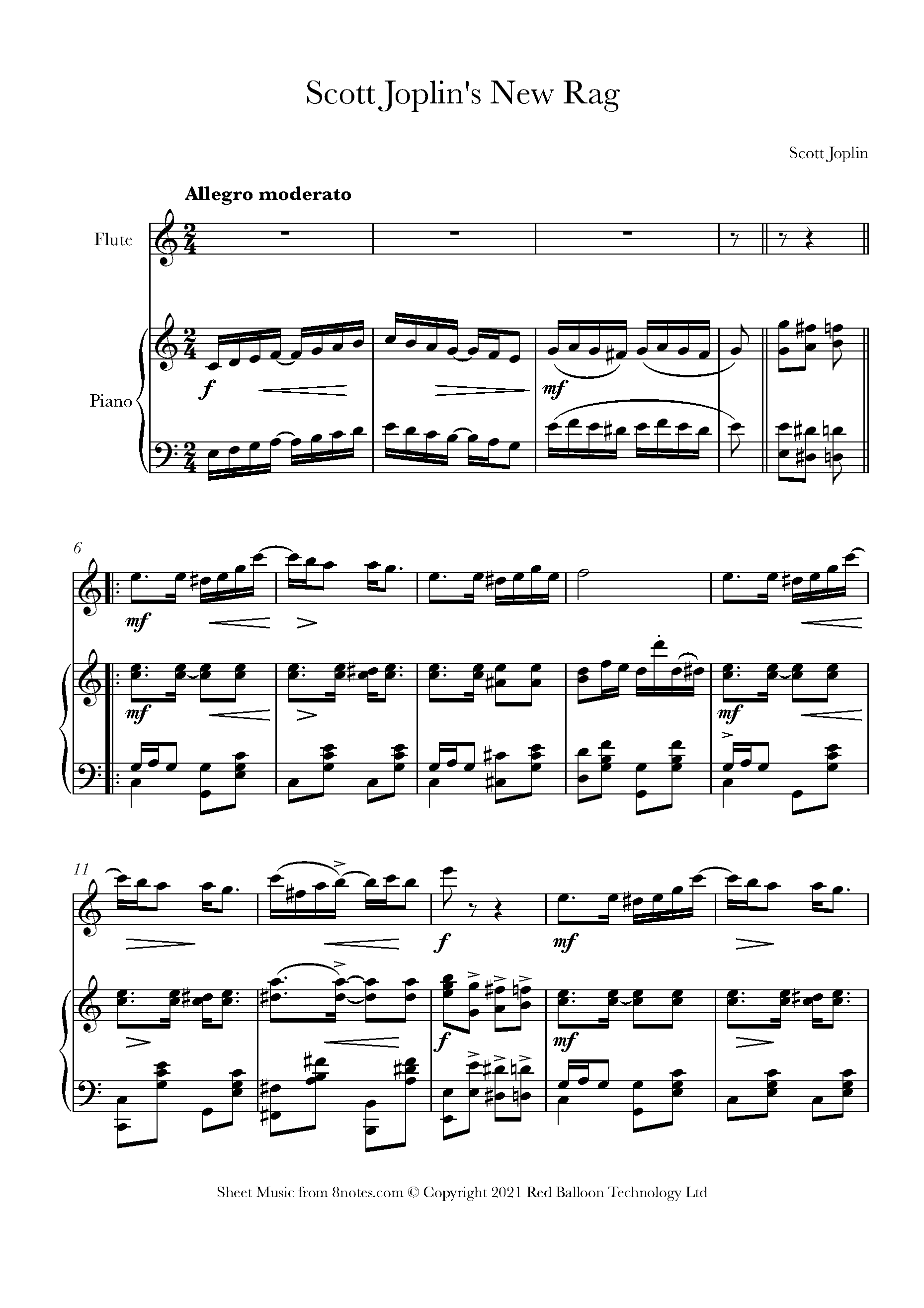 Scott Joplin - Scott Joplin's New Rag Sheet music for Flute - 8notes.com