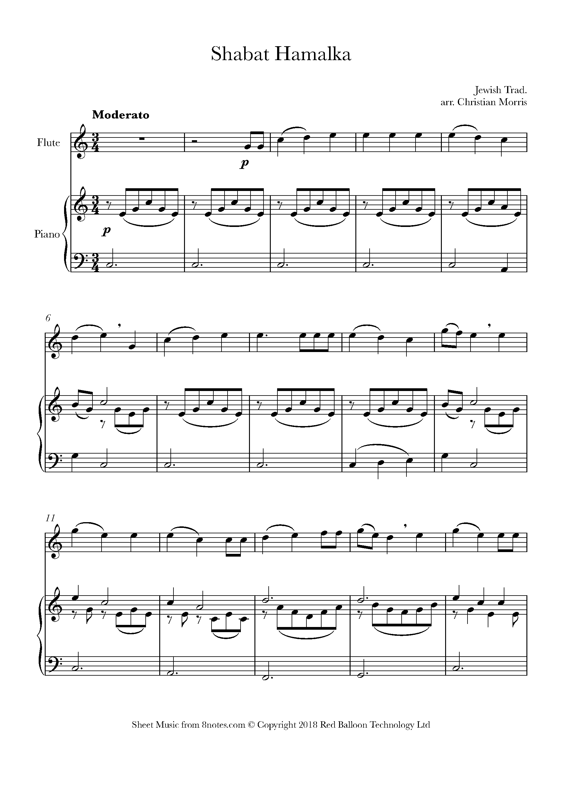 Shabat Hamalka (Jewish Trad) Sheet music for Flute - 8notes.com