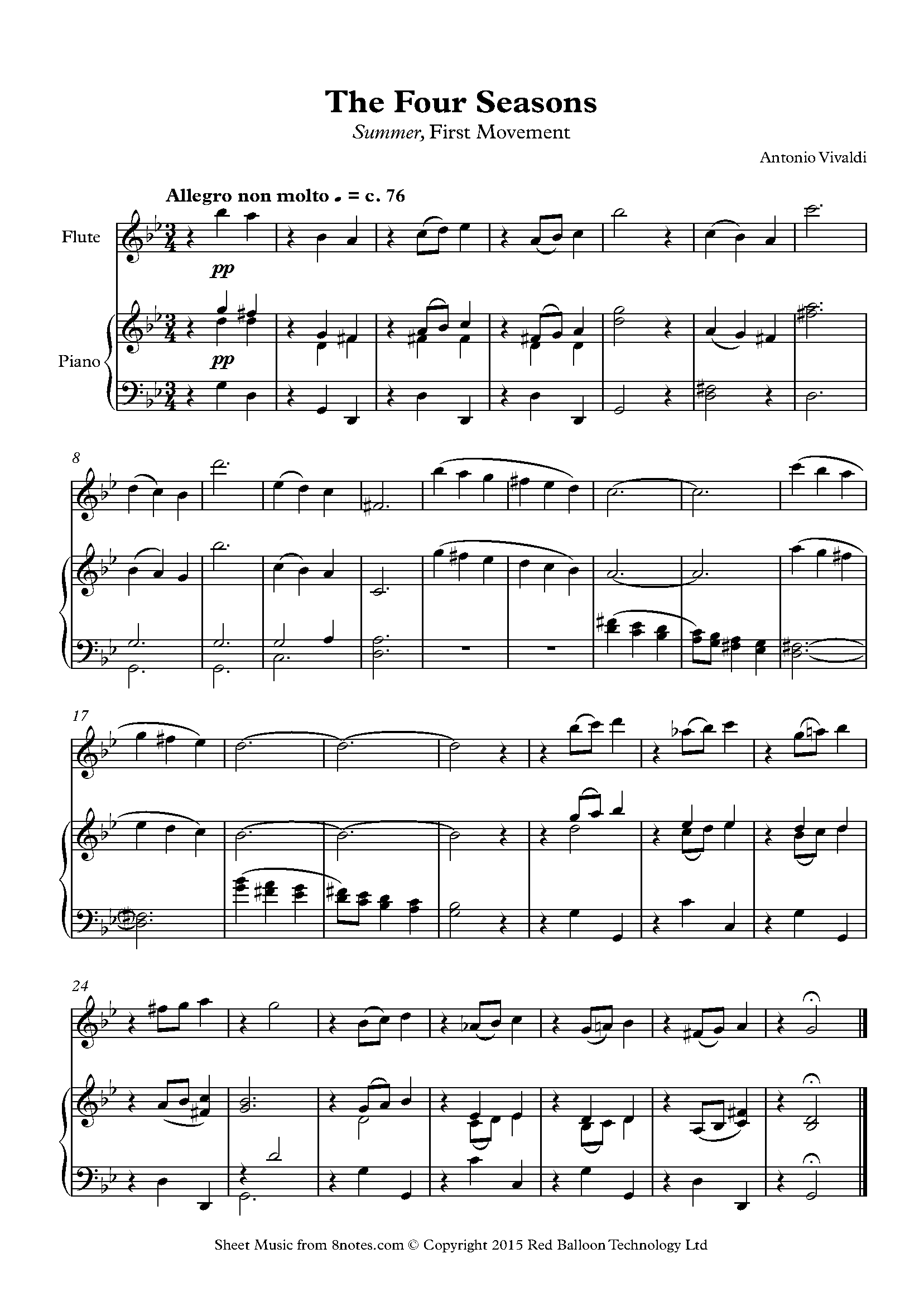 Vivaldi - The Four Seasons Summer, First Movement Theme Sheet music for ...