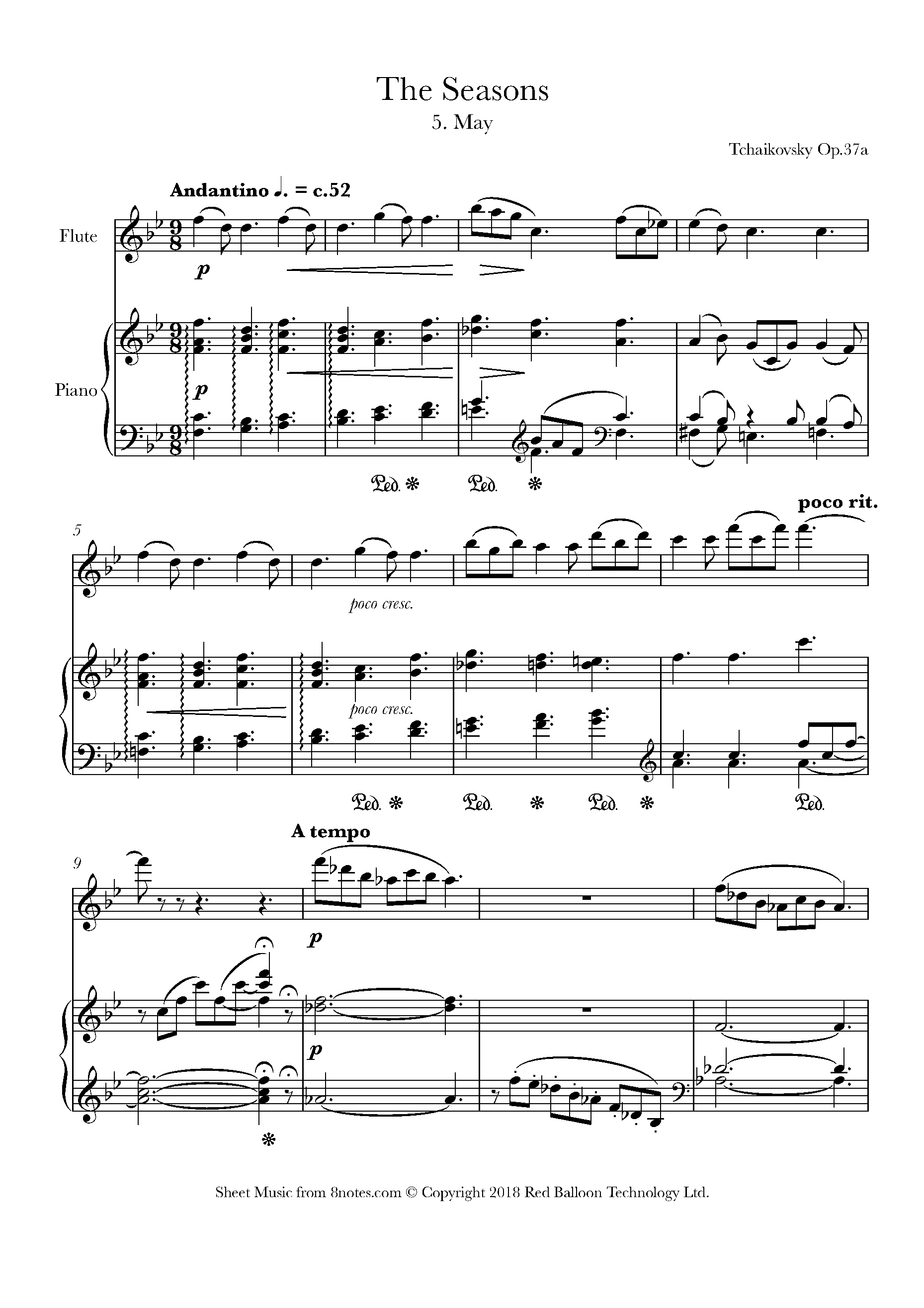 Tchaikovsky - May from The Seasons Op.37a Sheet music for Flute ...