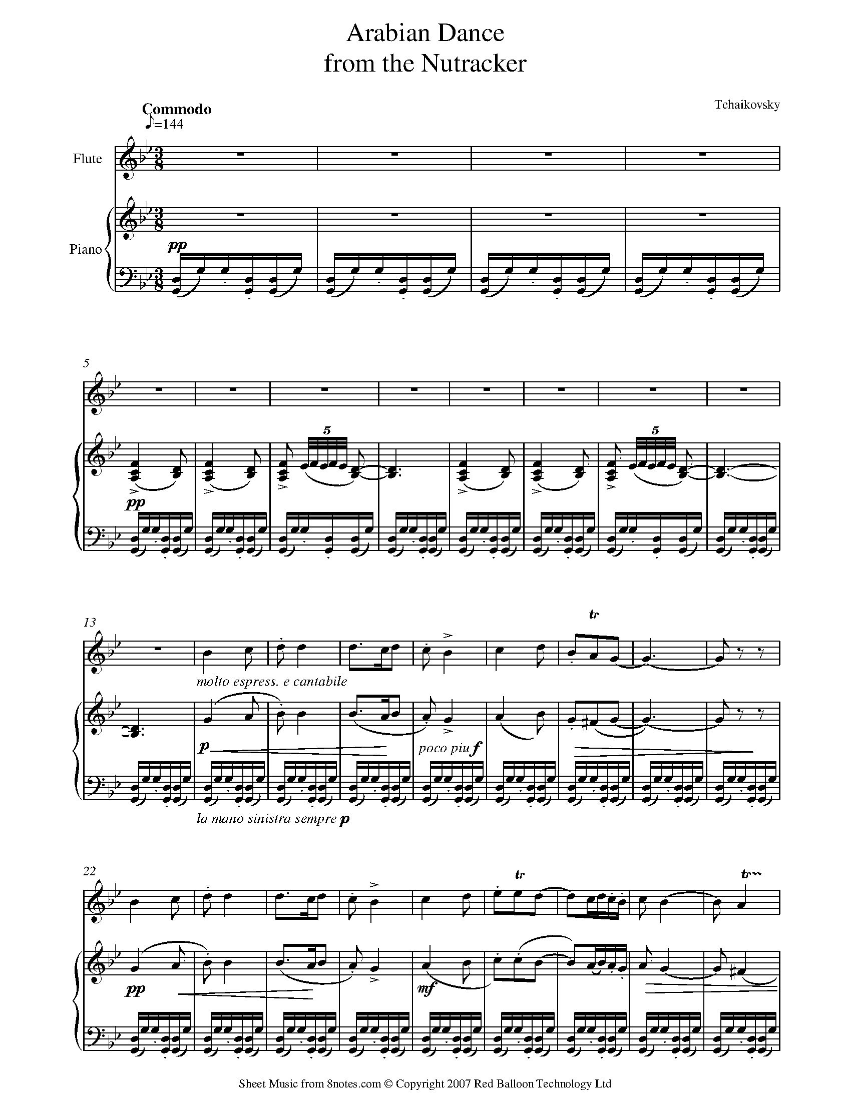 Tchaikovsky - Arabian Dance from the Nutcracker Sheet music for Flute ...