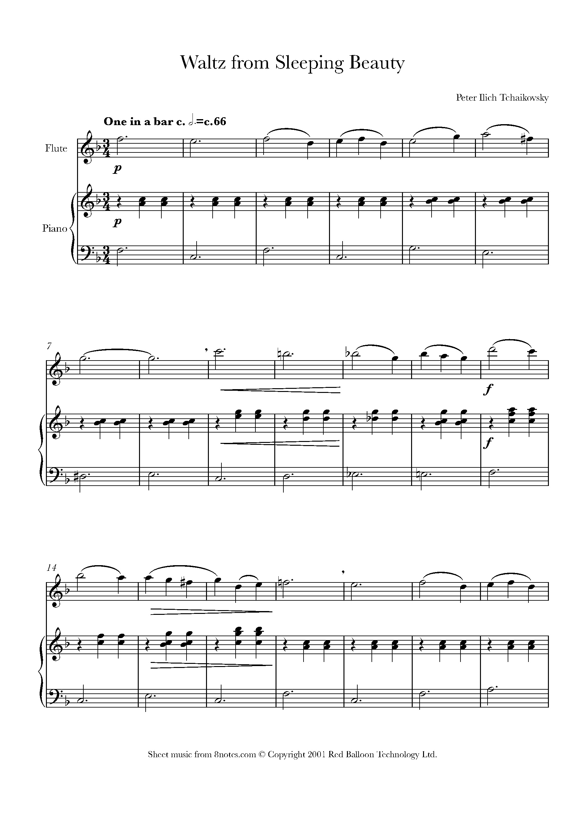 Tchaikovsky Waltz From Sleeping Beauty Sheet Music For Flute