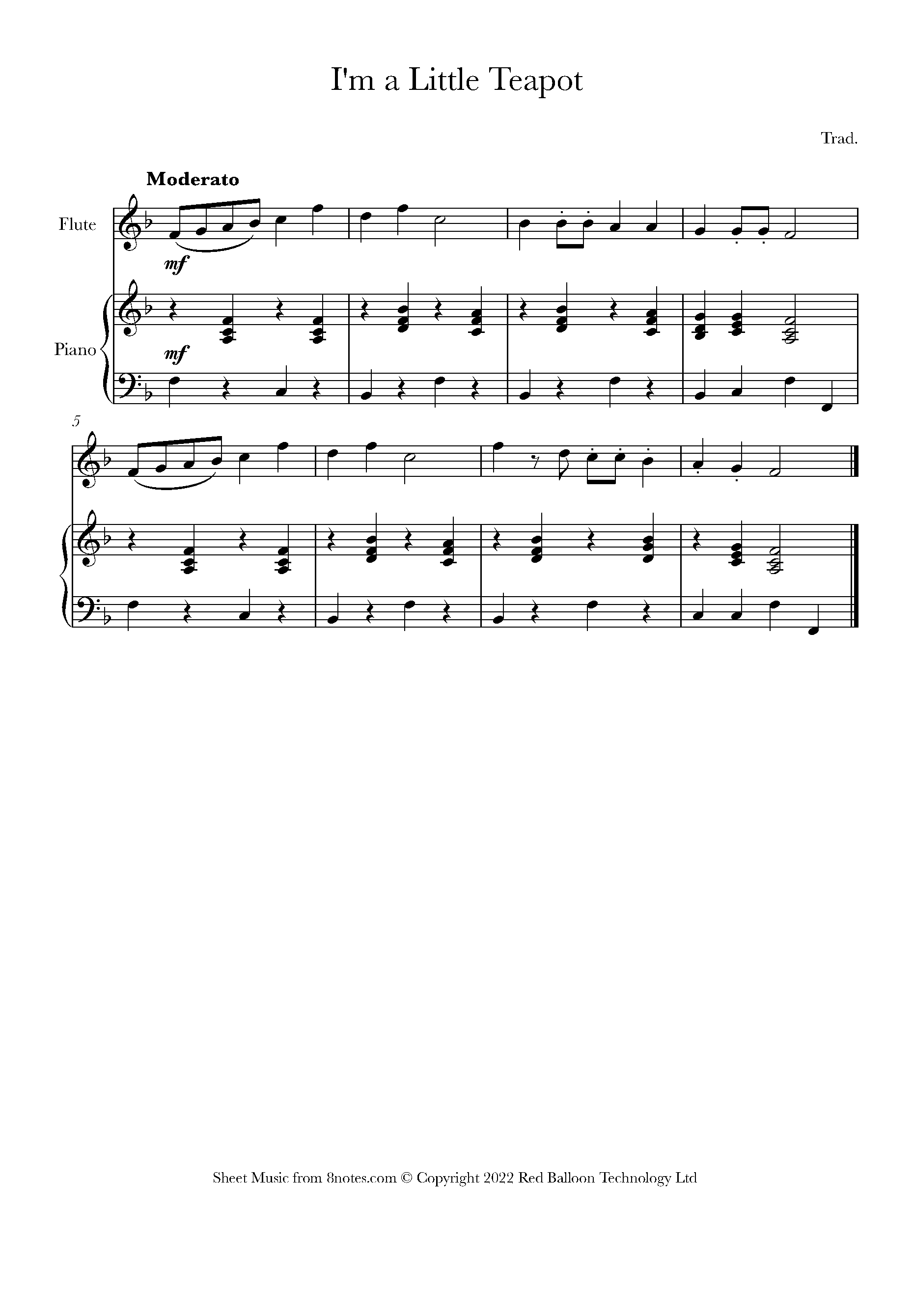 I'm a Little Teapot Sheet music for Flute - 8notes.com