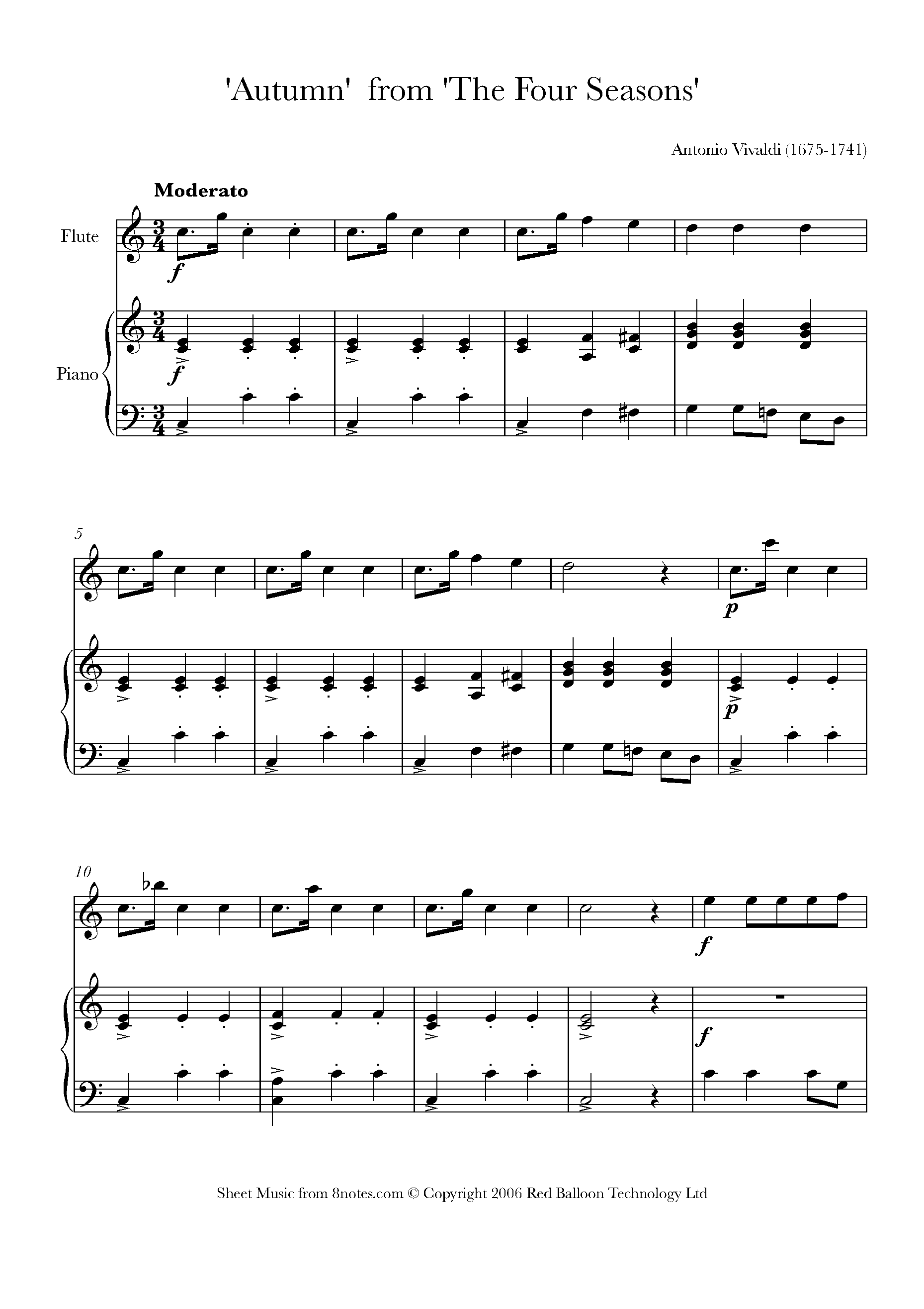 Vivaldi - Autumn from the Four Seasons Sheet music for Flute - 8notes.com