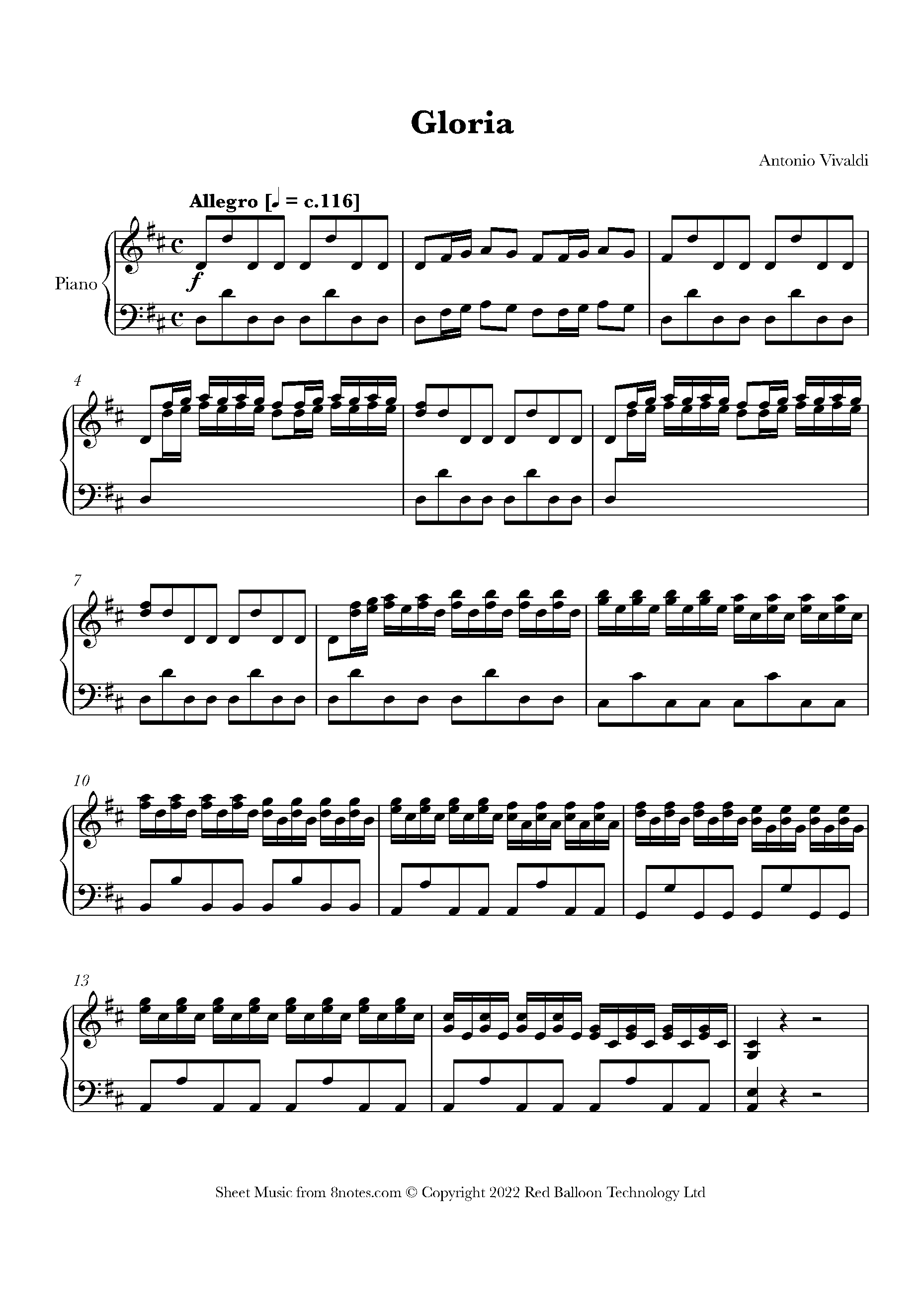 Vivaldi - Gloria Sheet music for Flute - 8notes.com