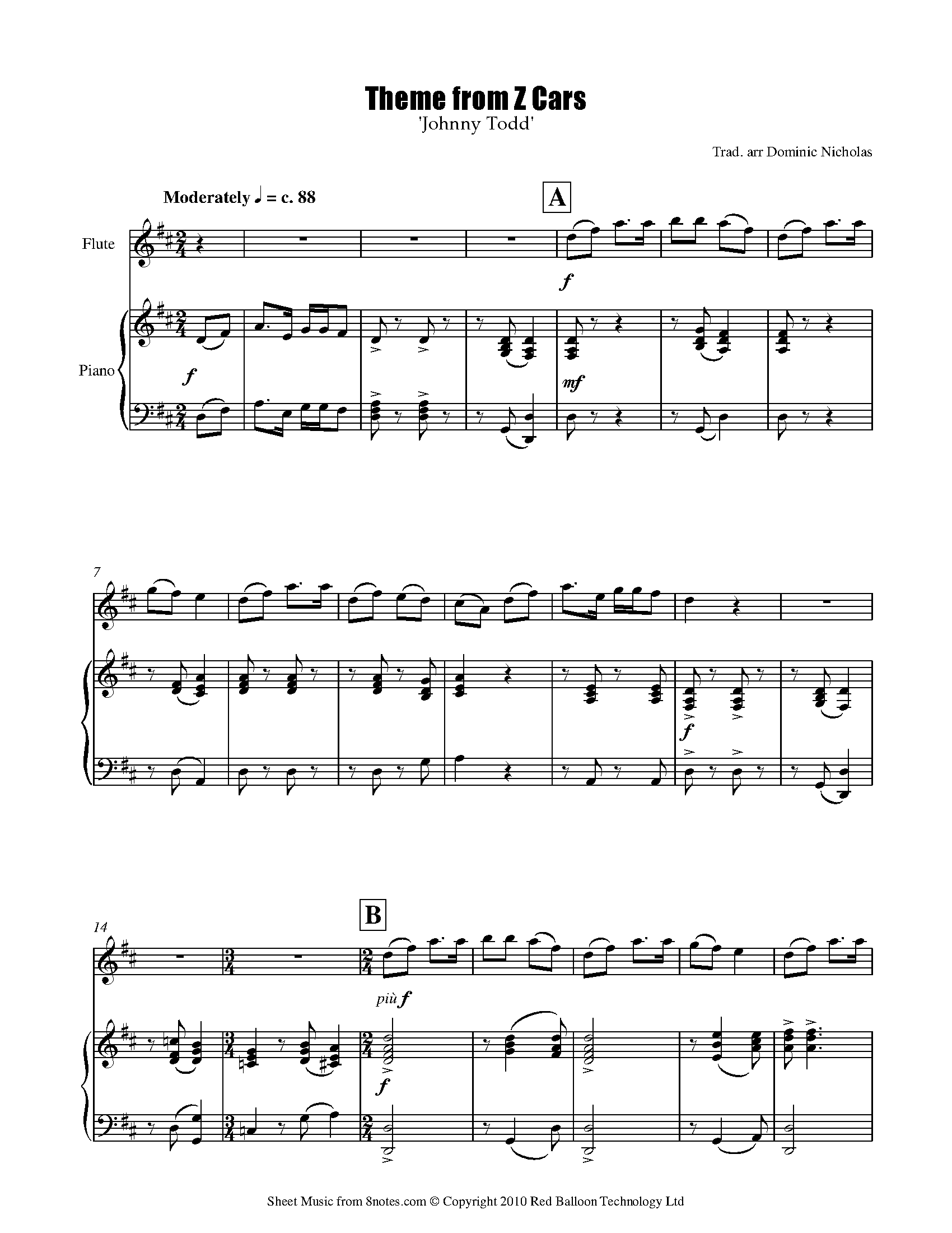Theme from Z Cars (Johnny Todd) Sheet music for Flute - 8notes.com