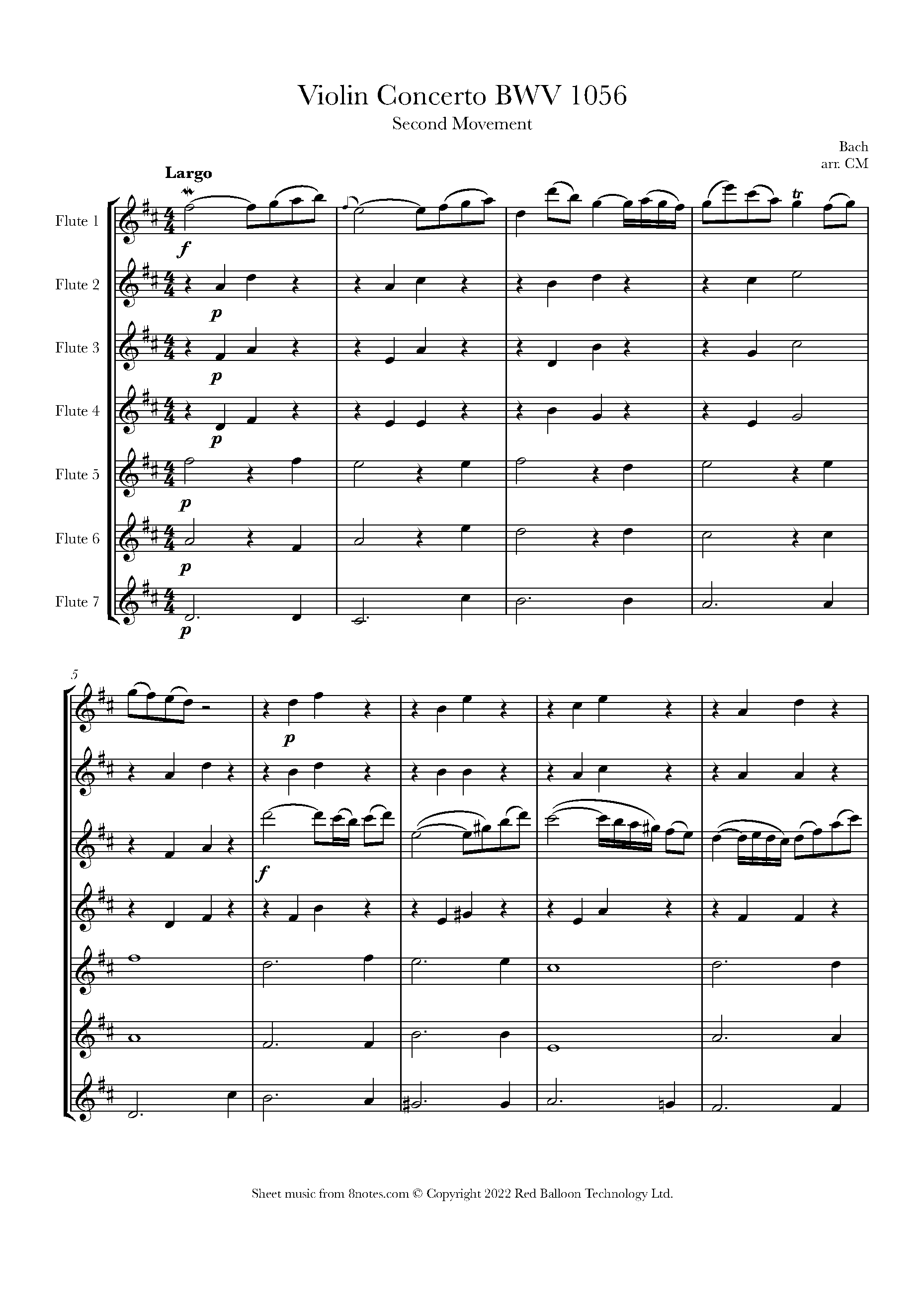 Bach - Violin Concerto BWV 1056 2nd mvt Sheet music for Flute Choir ...