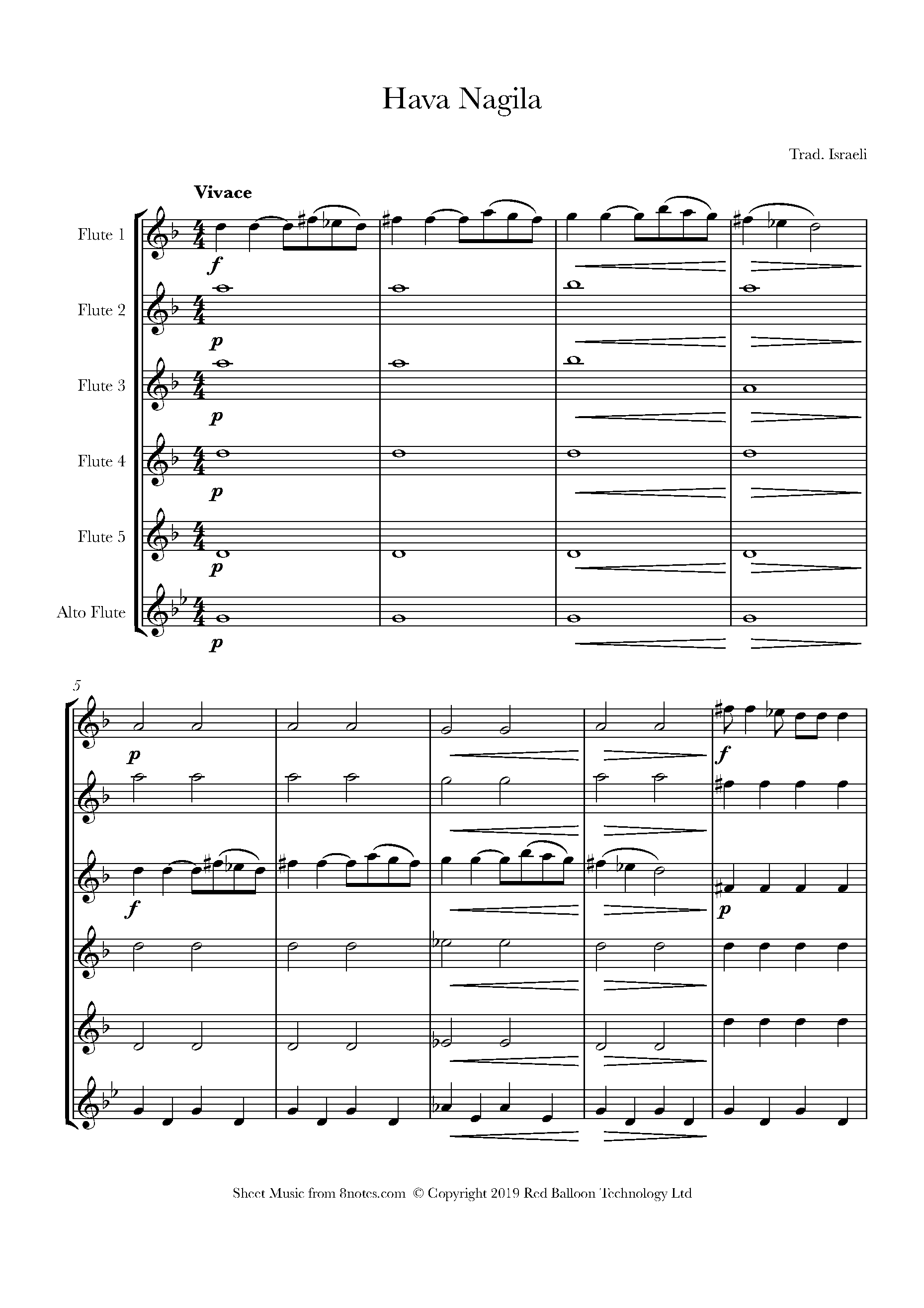 Hava Nagila Sheet music for Flute Choir - 8notes.com
