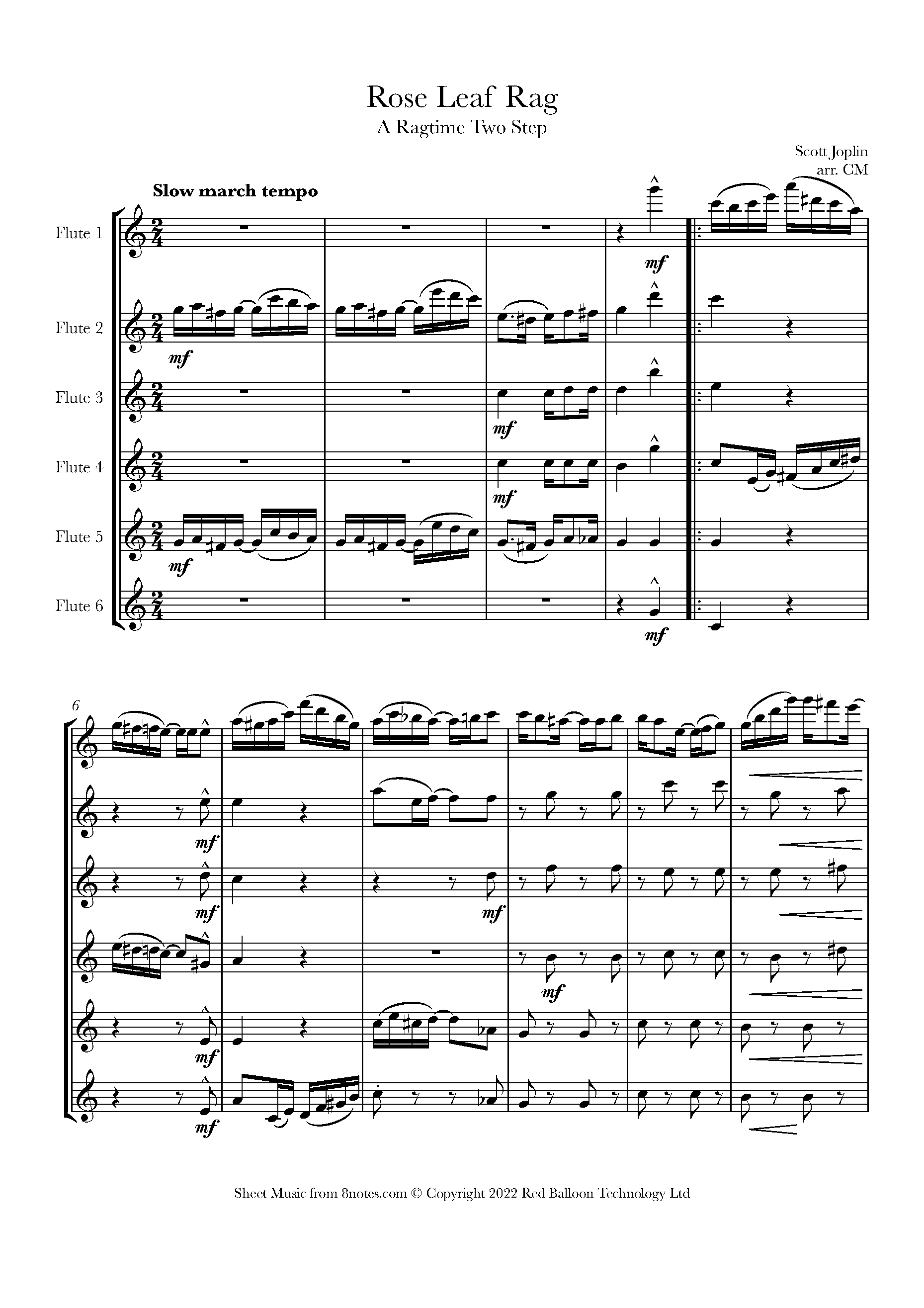 Scott Joplin - Rose Leaf Rag Sheet music for Flute Choir - 8notes.com
