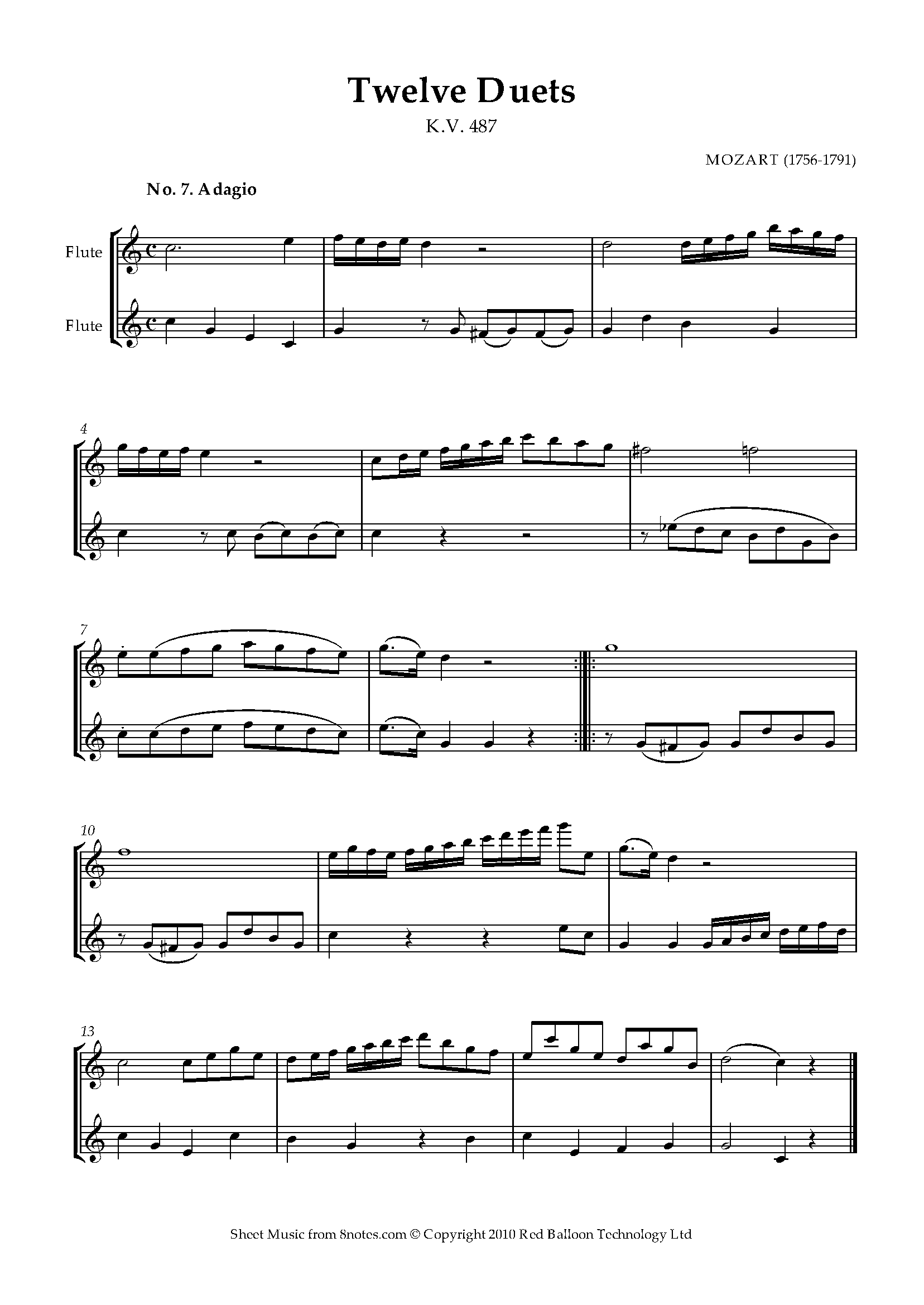 Mozart - Twelve Duets k.487 no.7 Sheet music for Flute Duet - 8notes.com