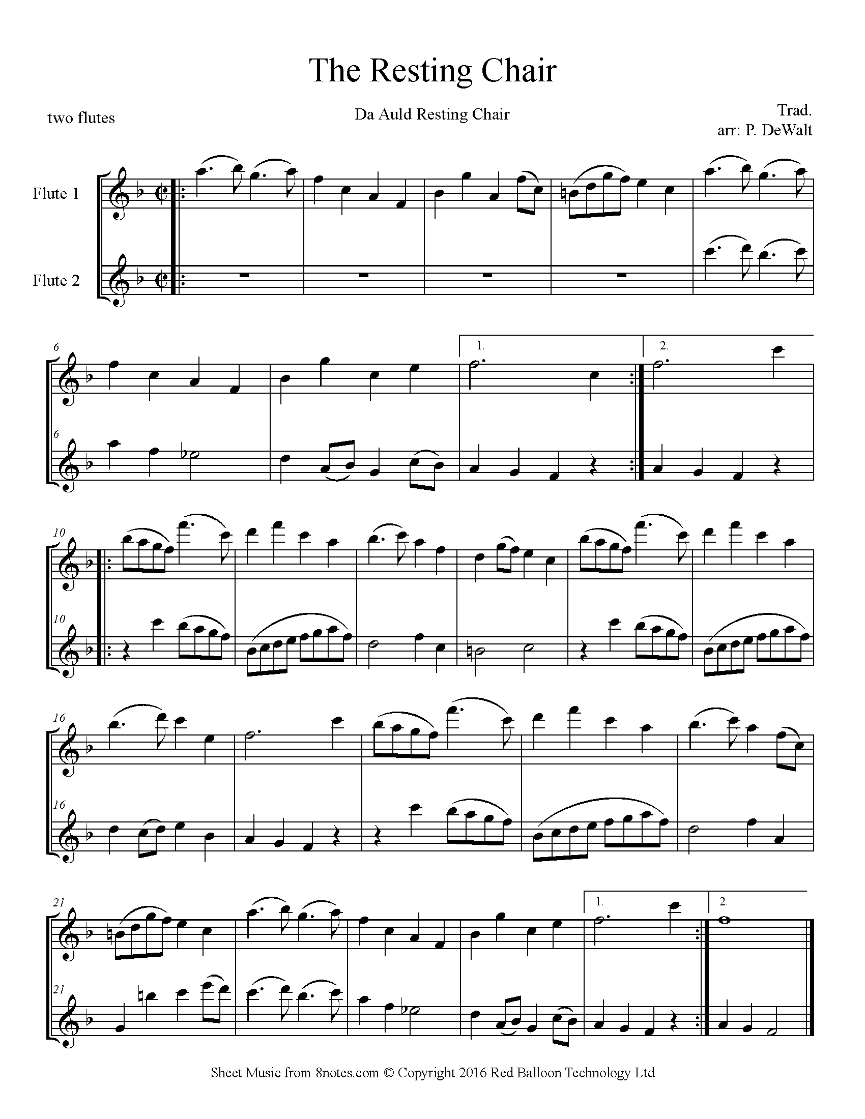 The Resting Chair (Da Auld Resting Chair) Sheet music for Flute Duet ...