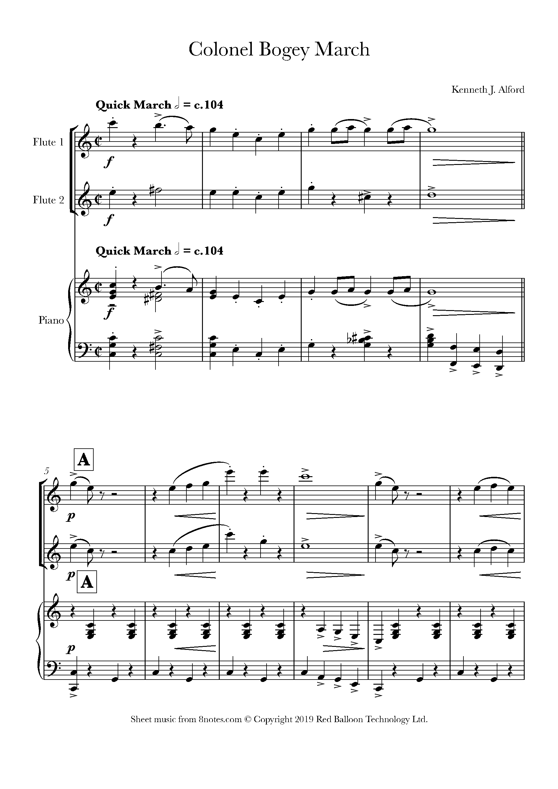 Alford - Colonel Bogey March Sheet music for Flute Duet - 8notes.com