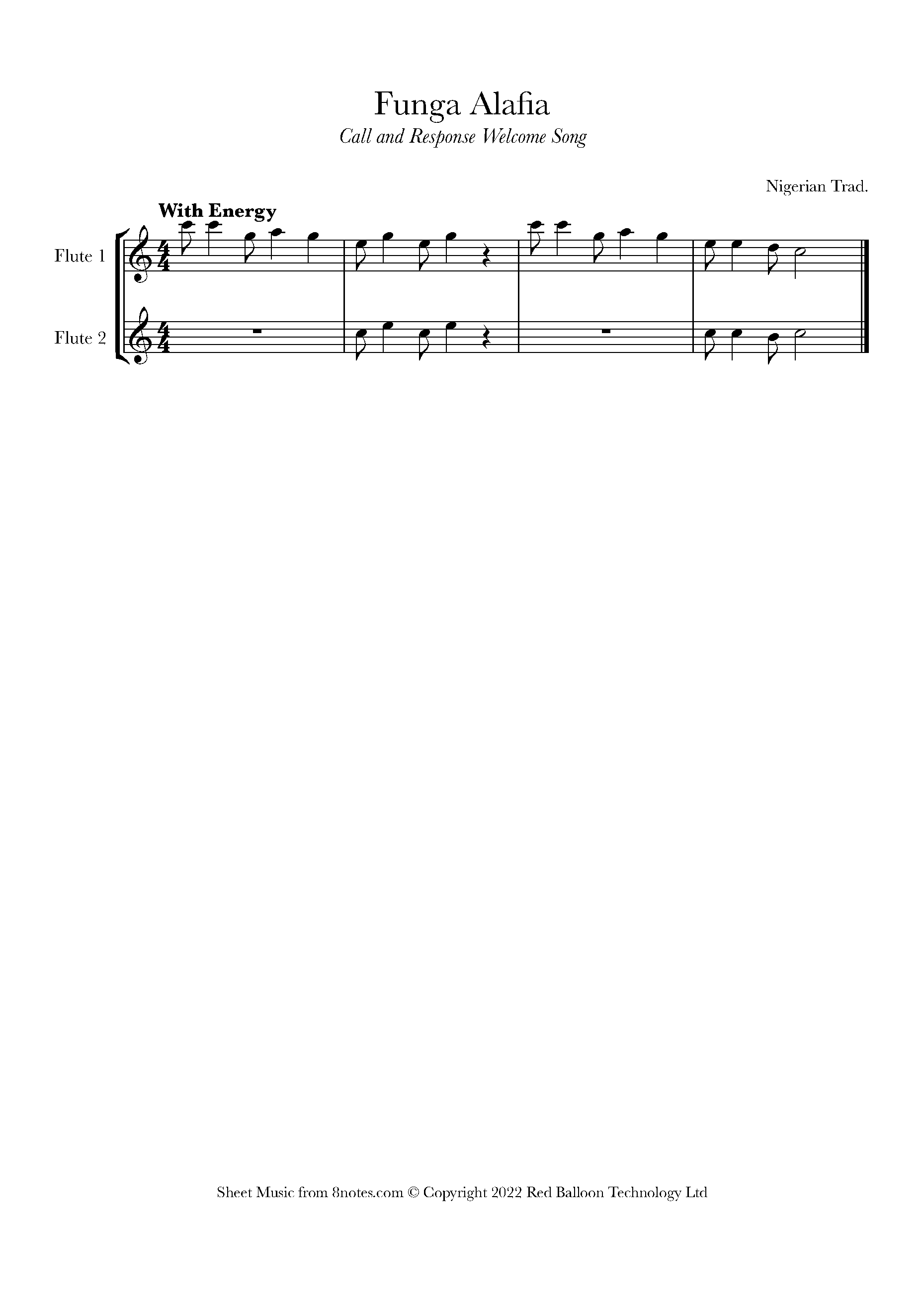 Funga Alafia Sheet music for Flute Duet - 8notes.com